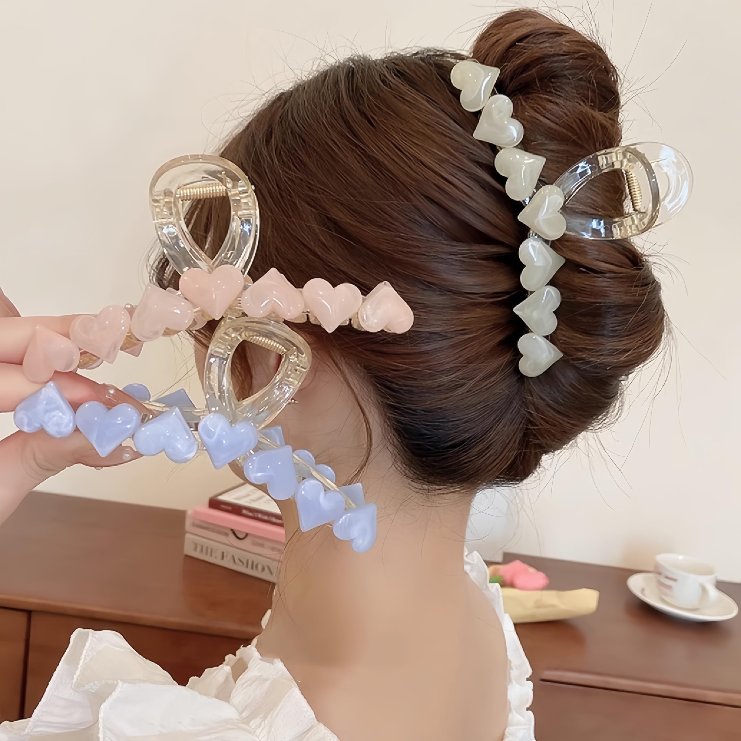 Amazon.com : AIBFRID Heart Decor Hair Claw Clip for Women 4.9" Extra ...