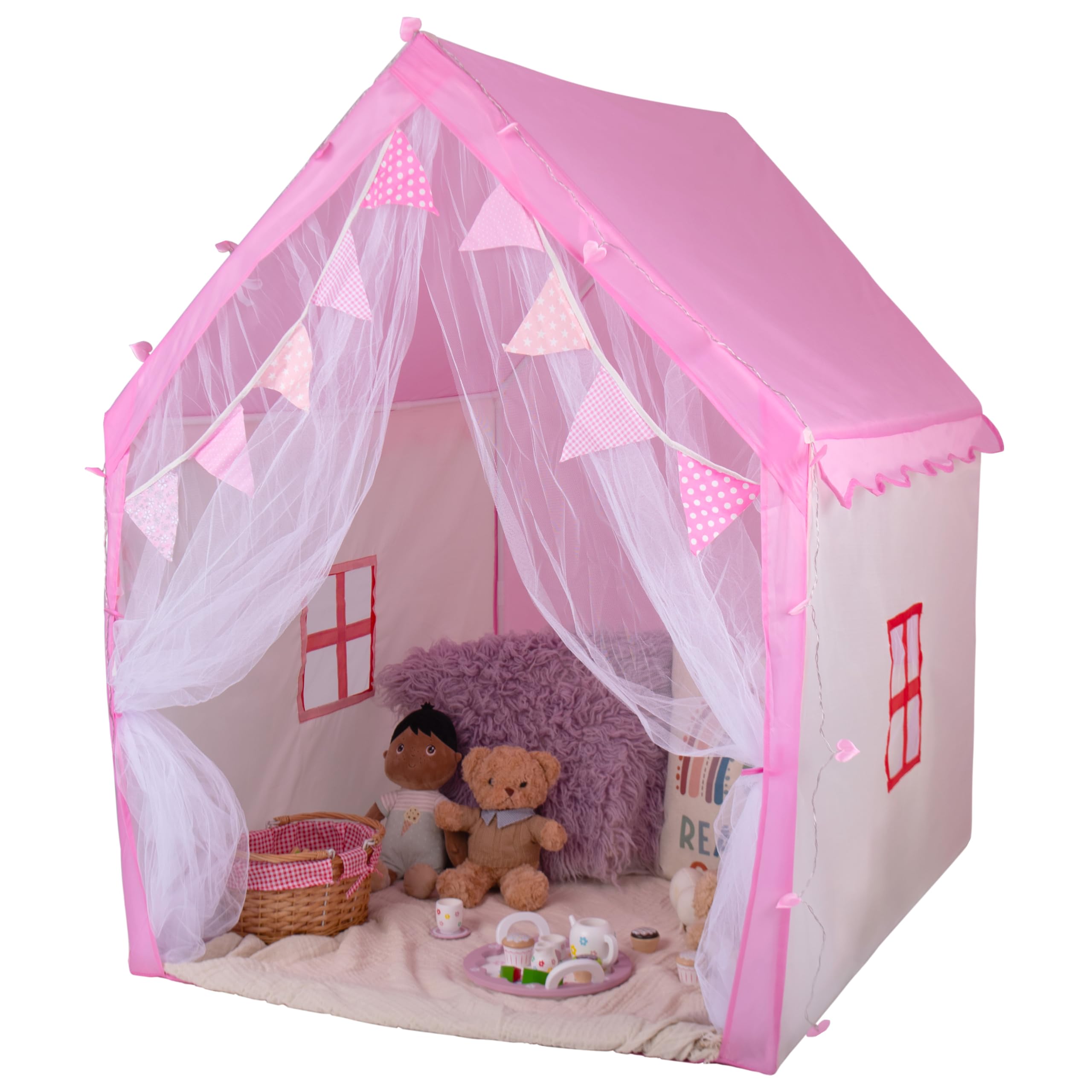 RELSY Pink Princess Tent | Cosy Pink & Cream Kids Playhouse For ...
