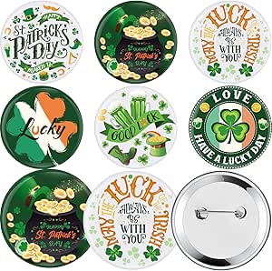 Amazon.com: 2.3 Inches St Patrick's Day Buttons Pins Shamrock Irish Pin ...