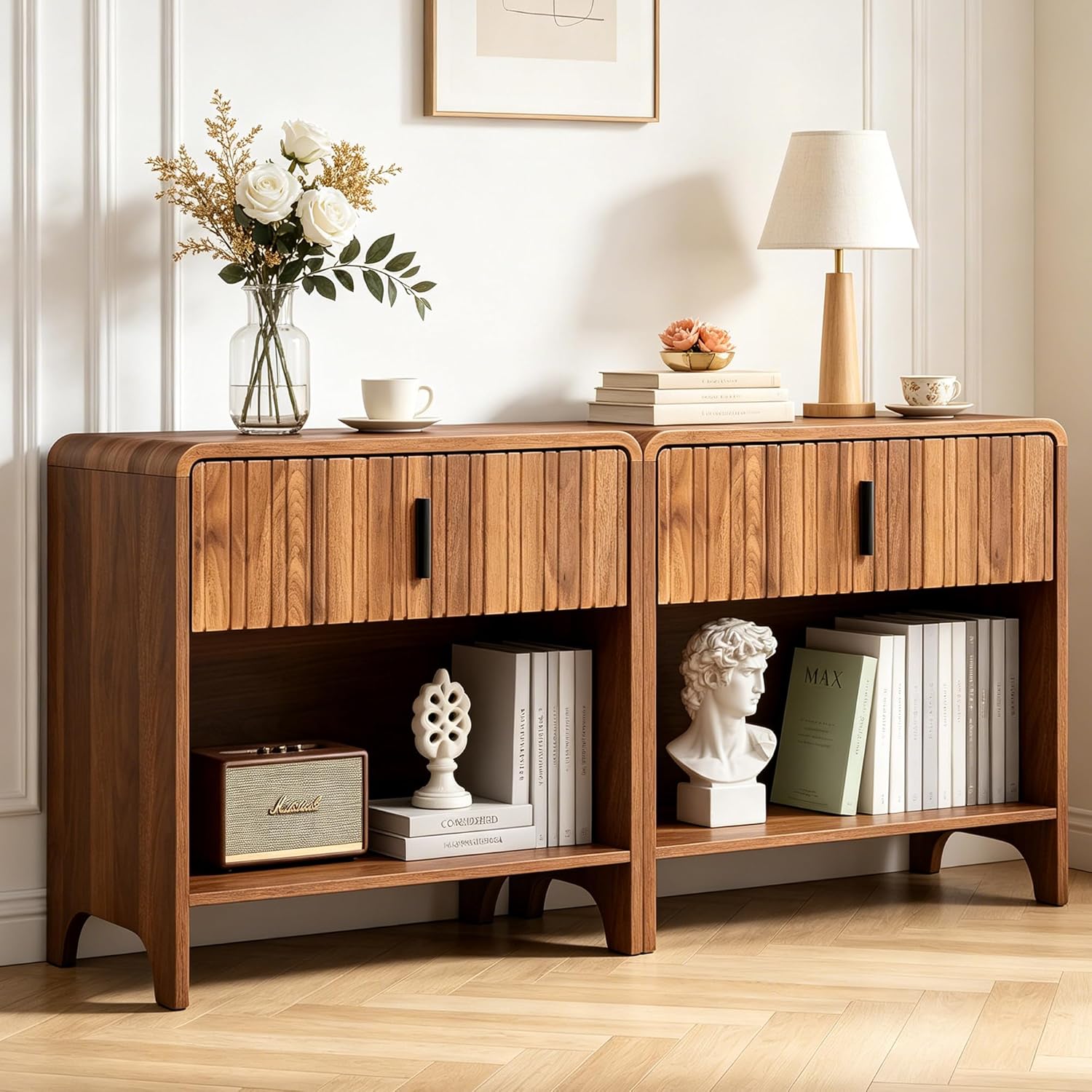 Amazon.com: FurSch Mid Century Nightstand Set of 2, Fluted Night Stand ...