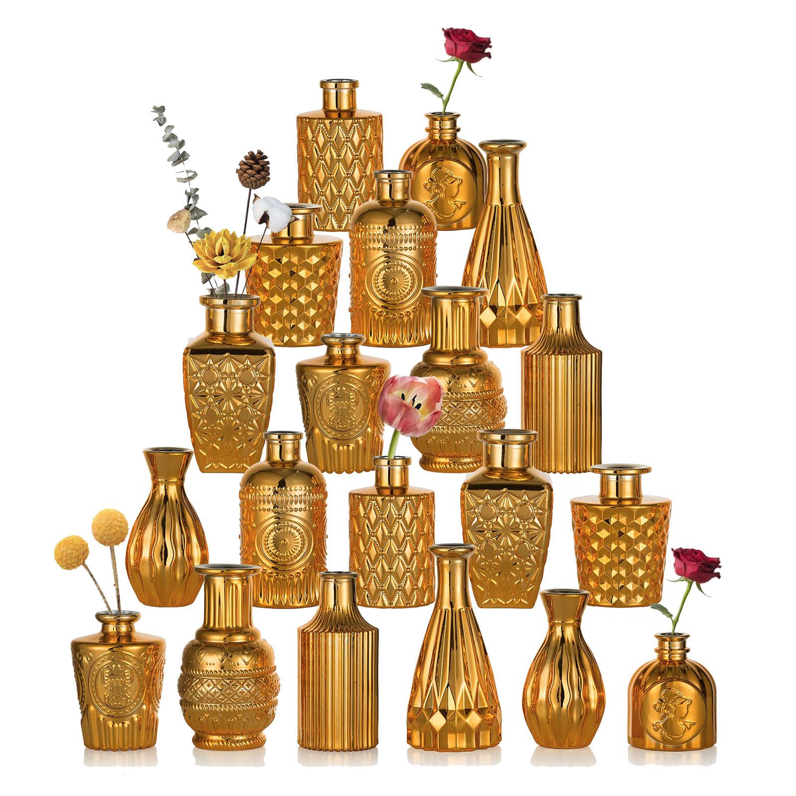 Golden Small Glass Vases for Centerpieces - Hewory 20pcs Bright Gold ...