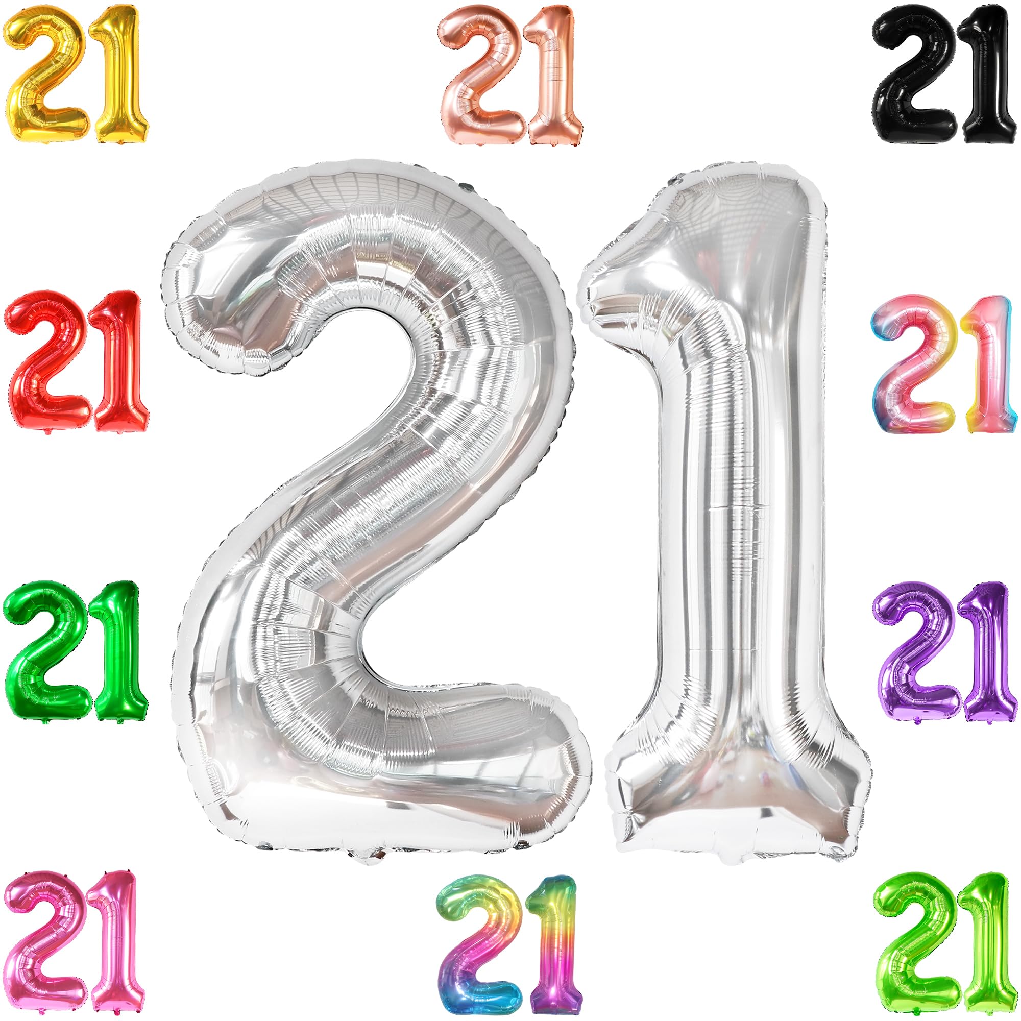 Amazon.com: KatchOn, Silver 21 Balloon Number - 40 Inch | Silver 21 ...