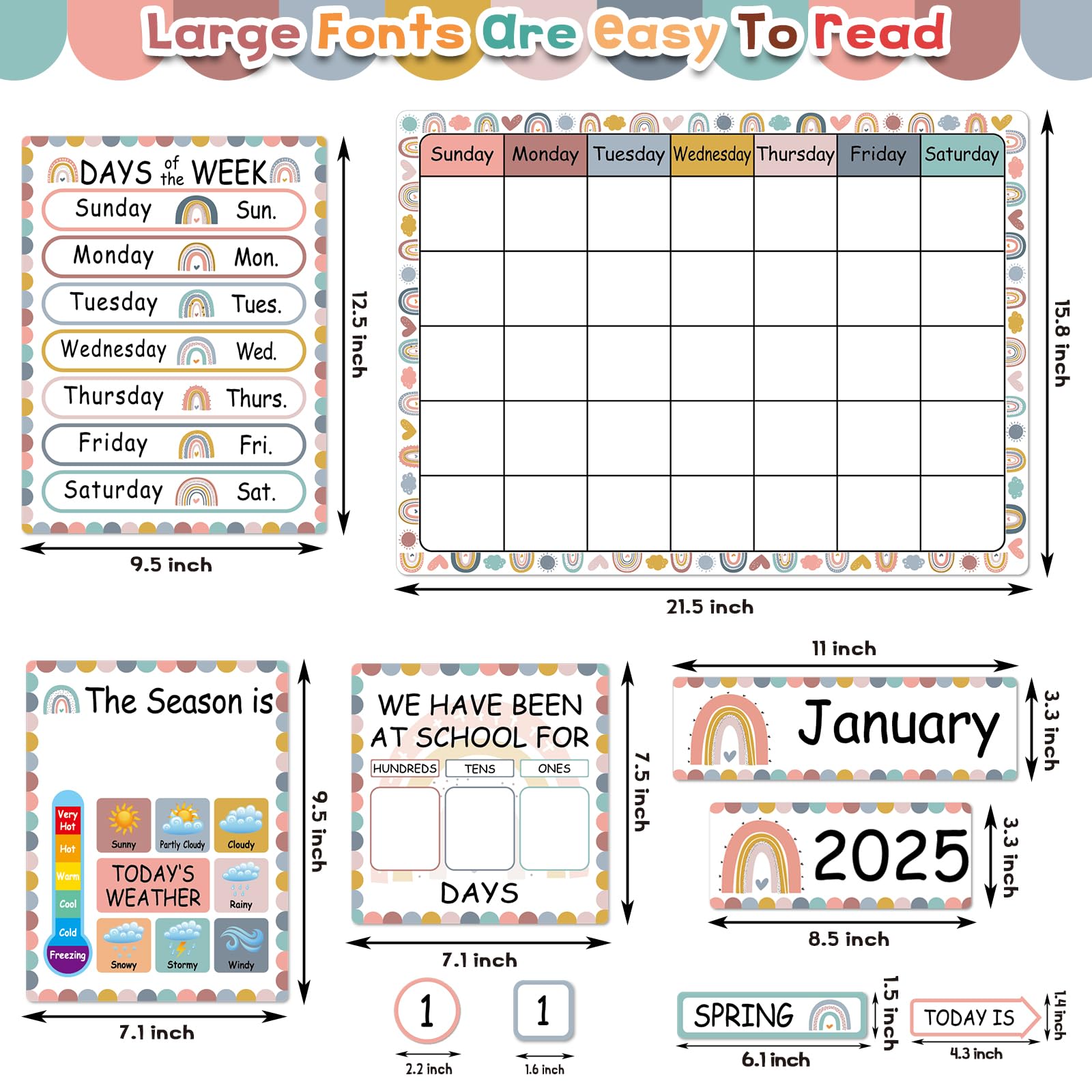 Boho Calendar Classroom Boho Rainbow Calendar Bulletin Board Set ...