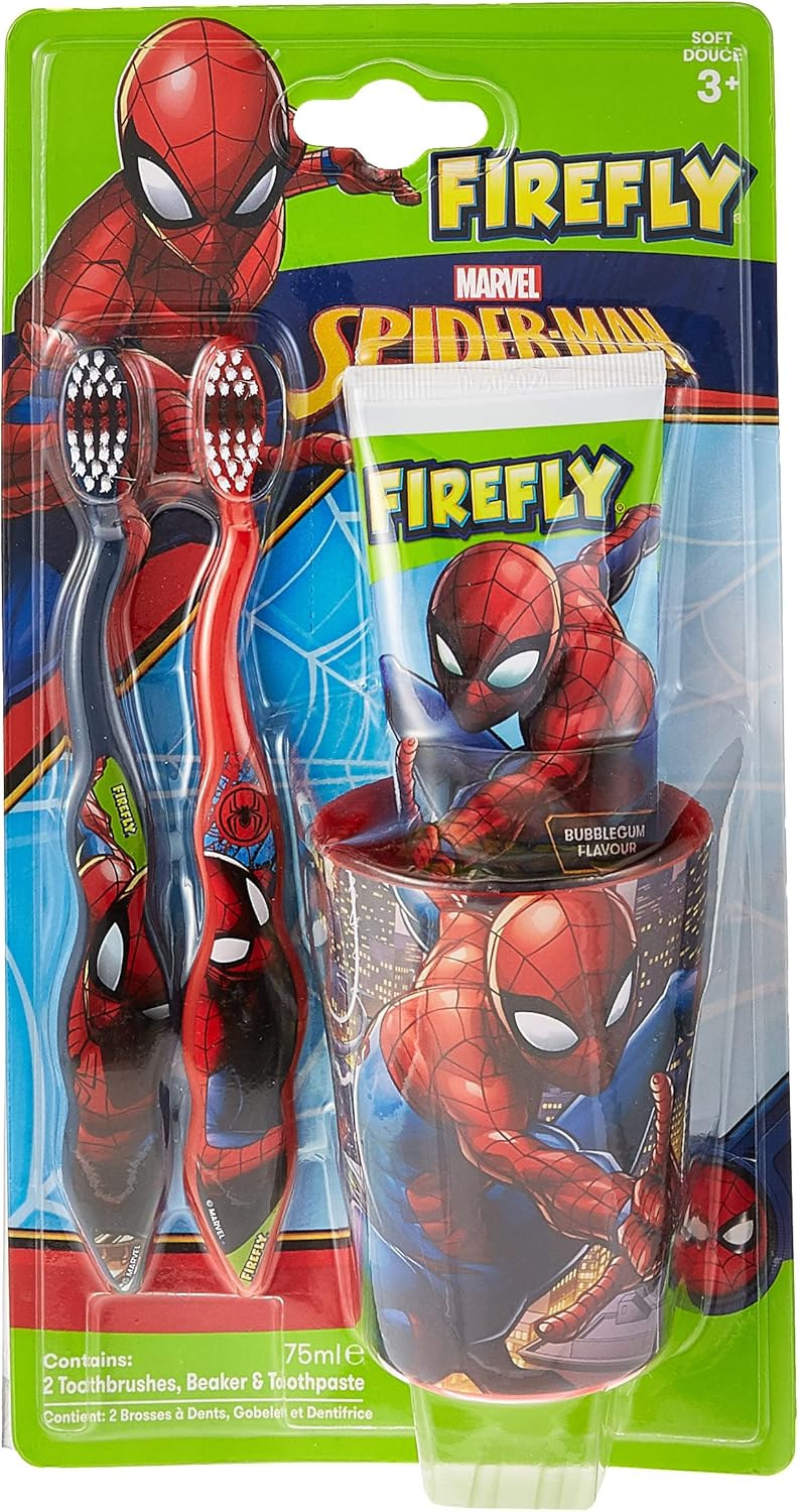 Firefly Marvel Spider-Man - 2 Toothbrushes, Beaker & Toothpaste ...