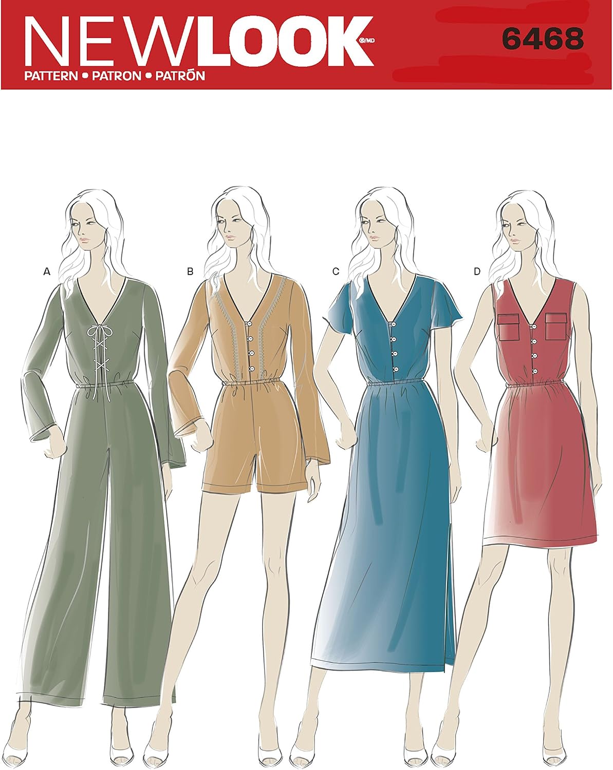 Amazon.com: NEW LOOK Pattern 6468 Misses' Jumpsuit and Dress, Each in ...