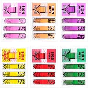 Amazon.com: HJZHII 600 Pcs Sign Here Tabs, 6 Colors Sign Here Stickers 2 Style Adhesive Arrow ...