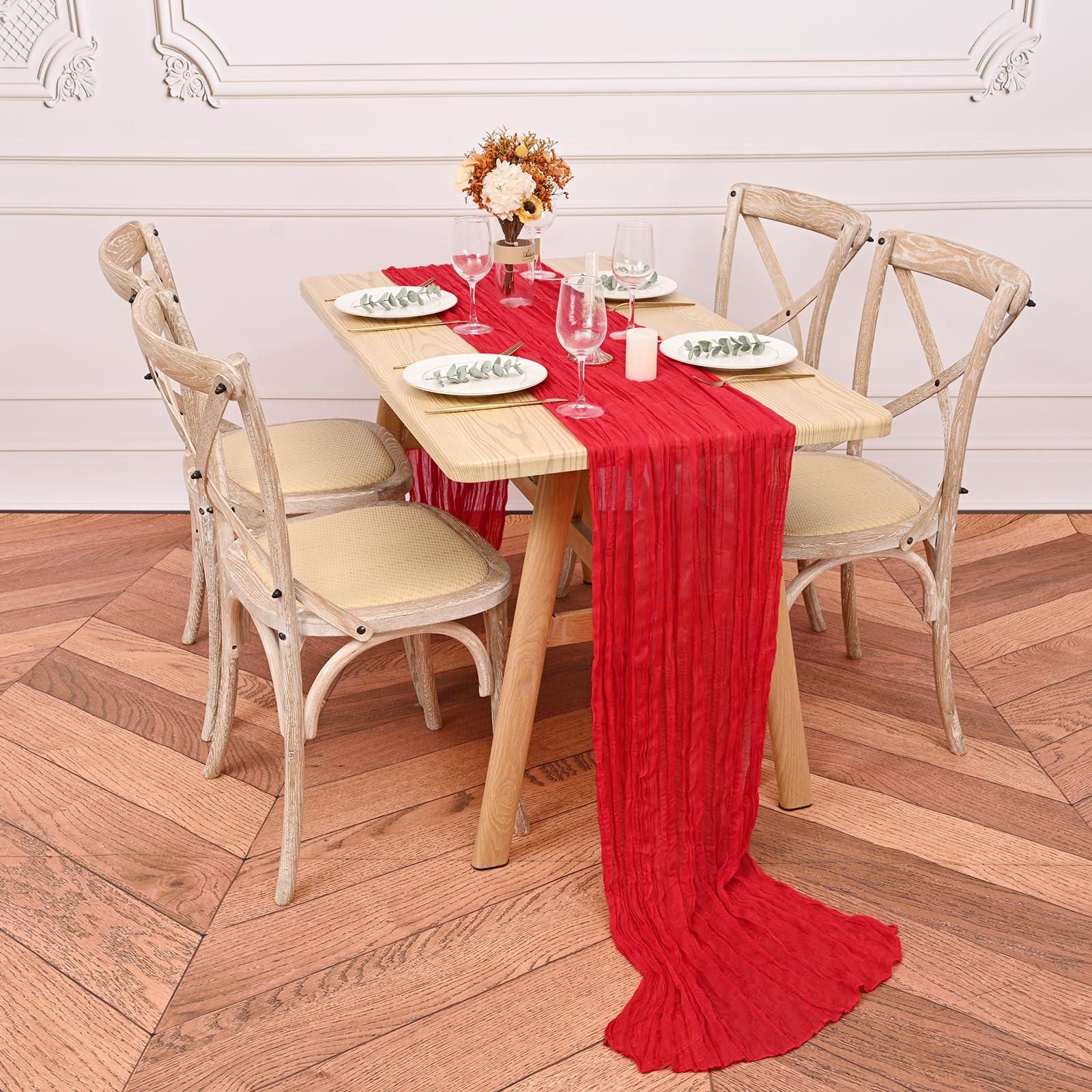 Snapklik.com : LOKUME 12 Pack Red Cheesecloth Table Runner - 10ft ...