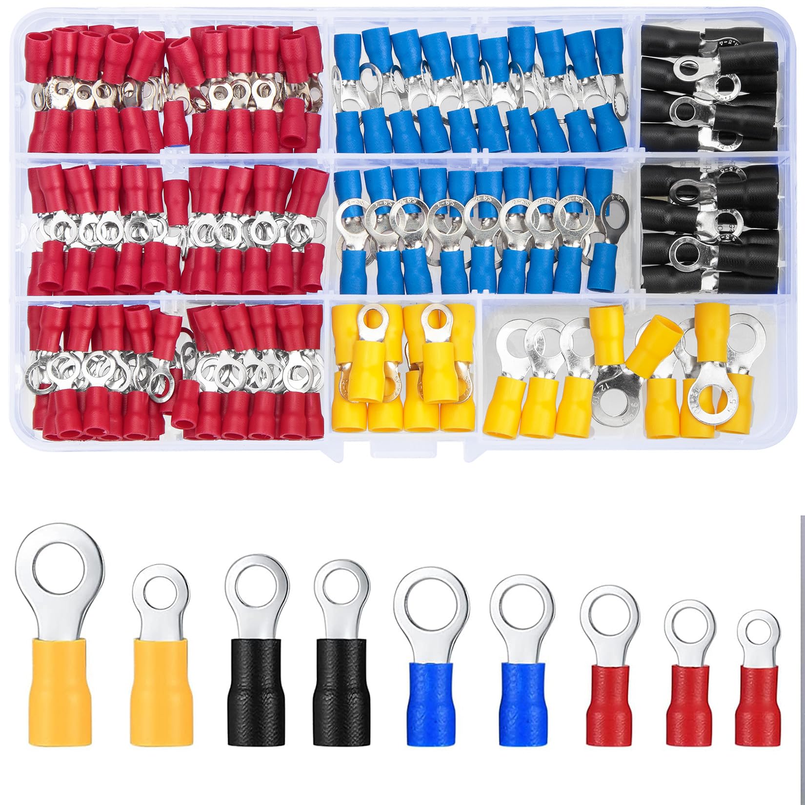 QOOSIKICC 200 Pcs Mixed Quick Disconnect Electrical Ring Terminals ...