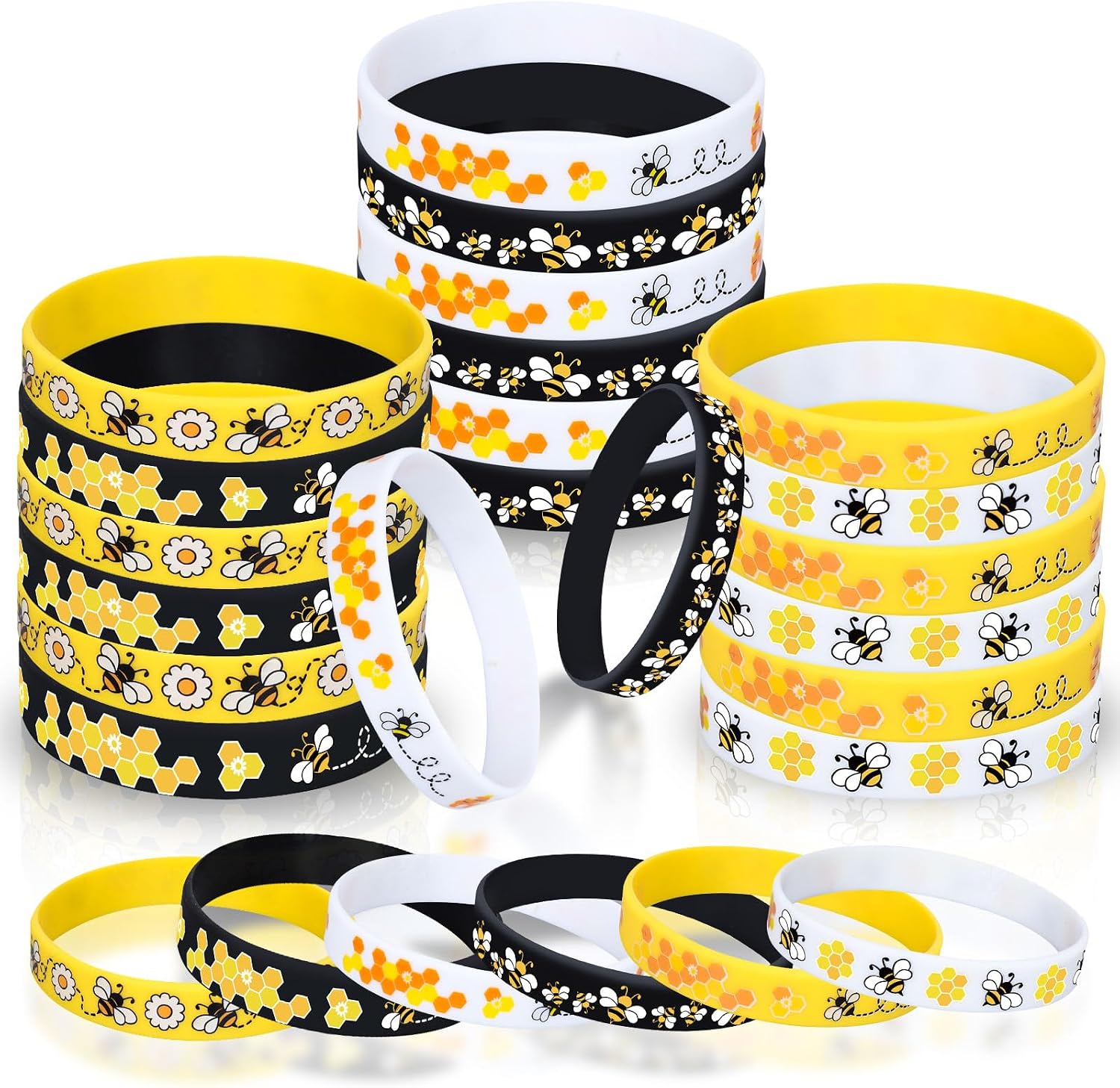 Amazon.com: Whaline 6 Designs Bee Silicone Bracelets 36Pcs Honey Bee ...