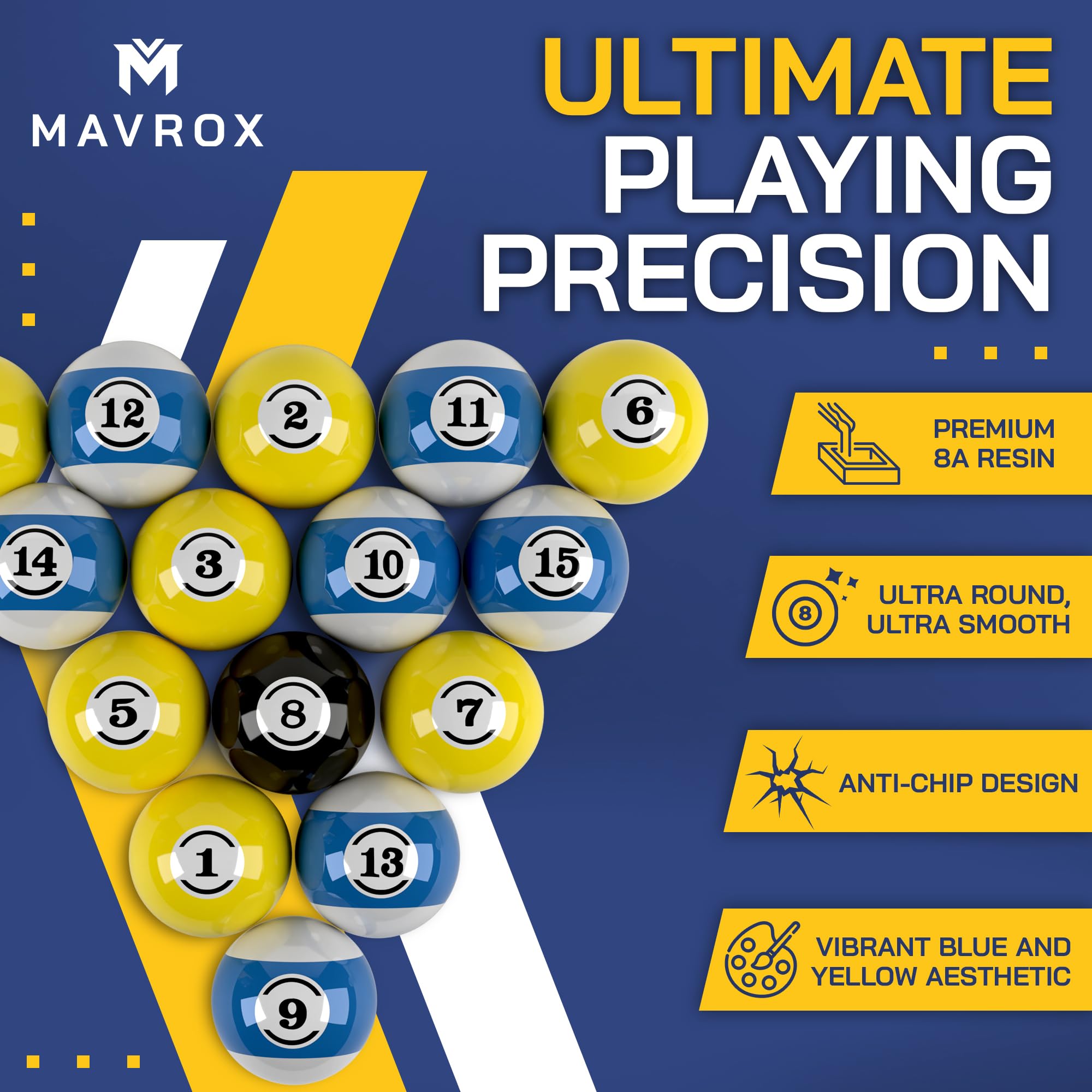 Mavrox Billiard Balls Set of 16 – Premium Polyester Resin Billiards ...