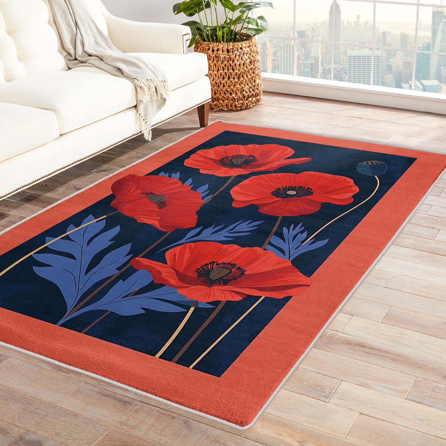 Poppy Red Rug Living Room Poppy Flower Rug, Poppy Fields Rug,