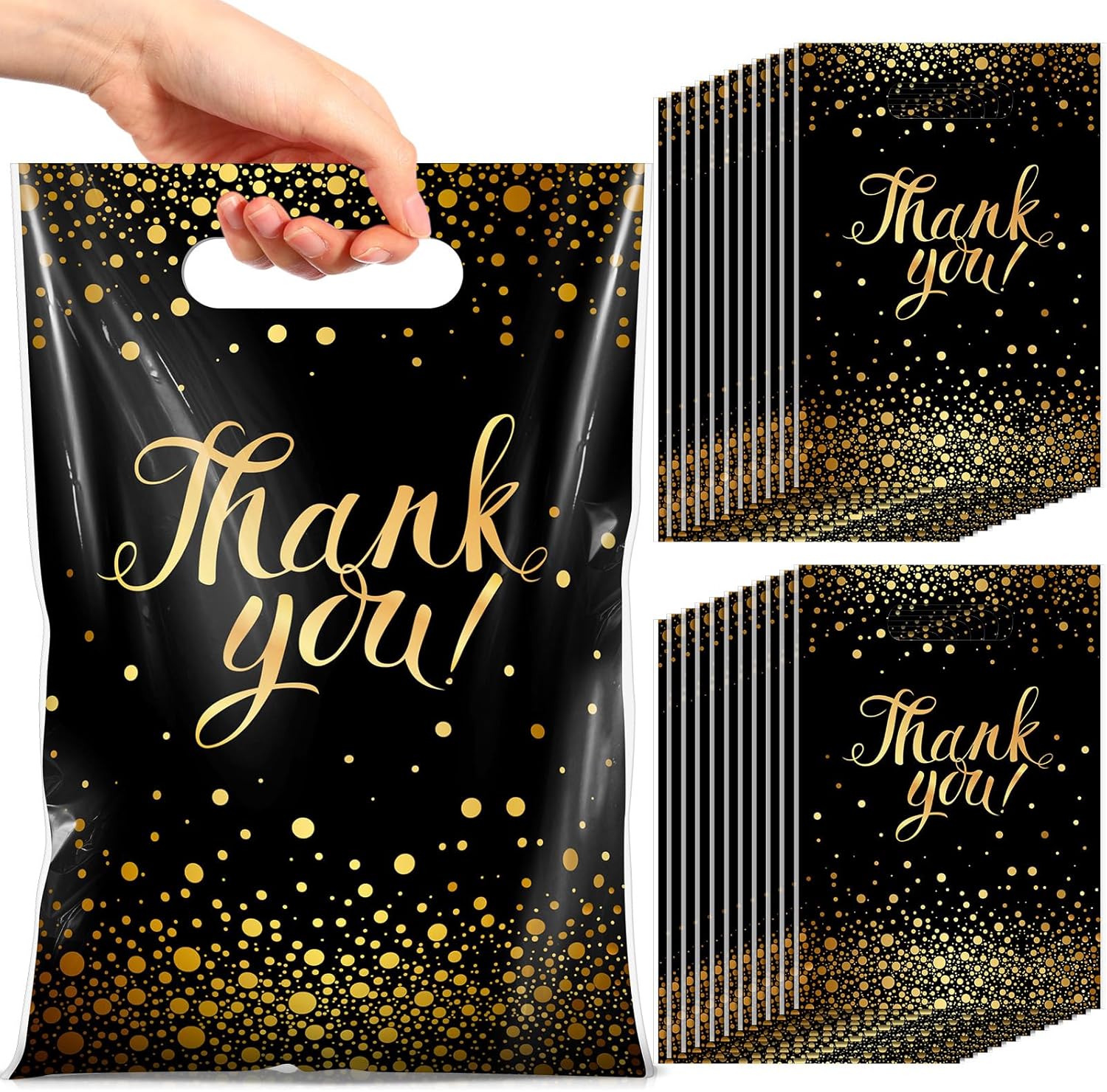 Amazon.com: Pajean 100 Pcs Thank You Gift Bags Bulk Black and Gold ...
