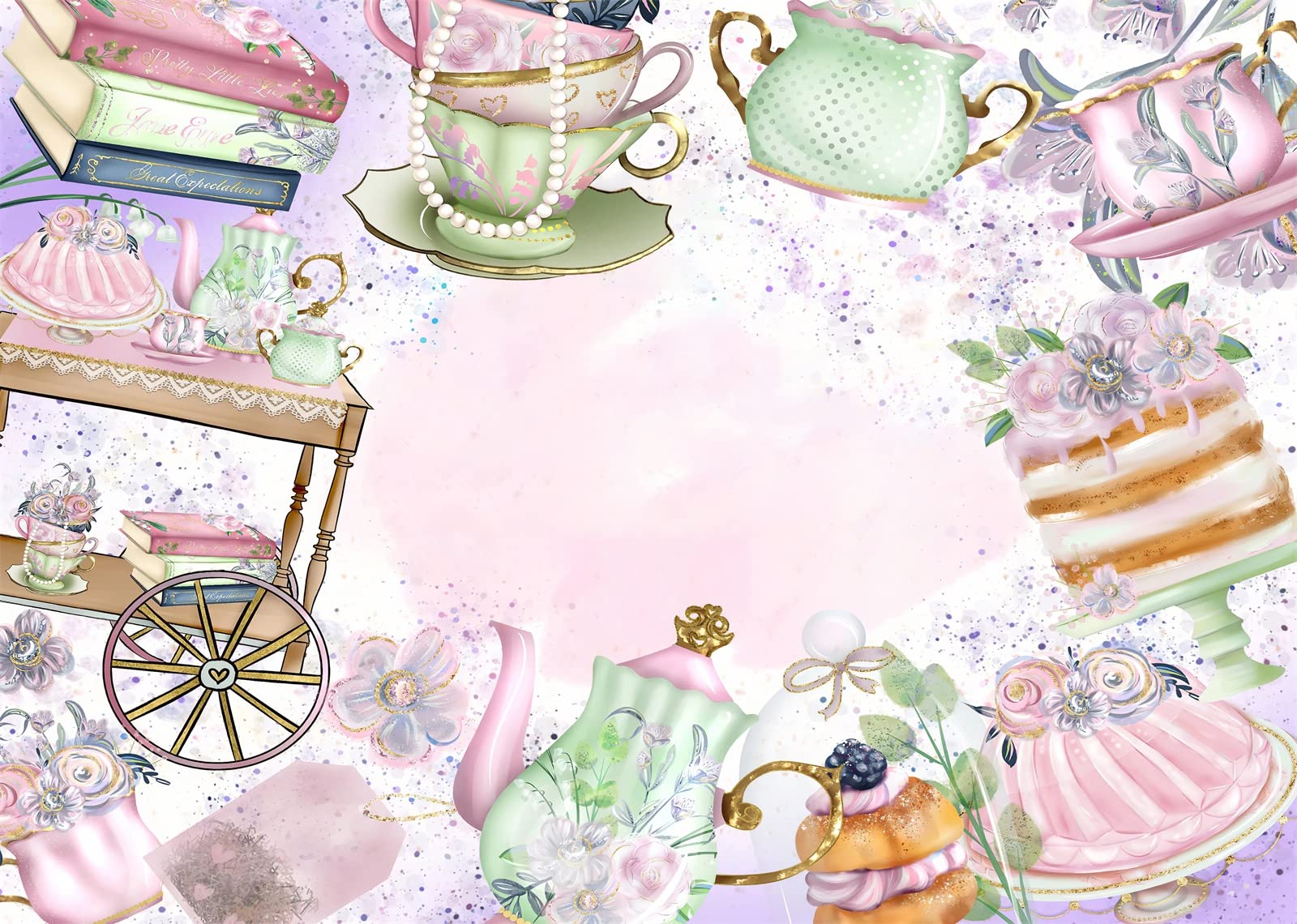 Amazon.com : BELECO 7x5ft Fabric Tea Party Theme Backdrop Let's Partea ...