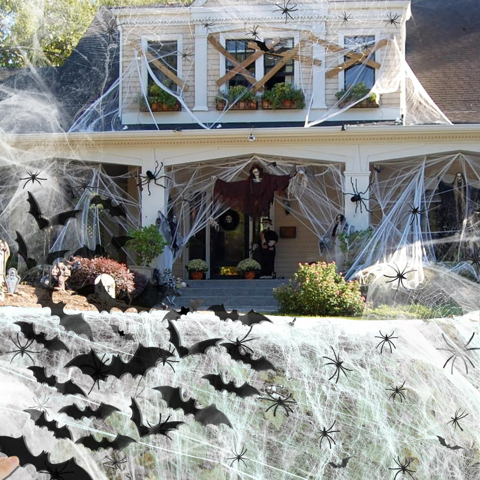 Amazon.com: 900 sqft Spider Webs with 160pcs Halloween Decorations ...
