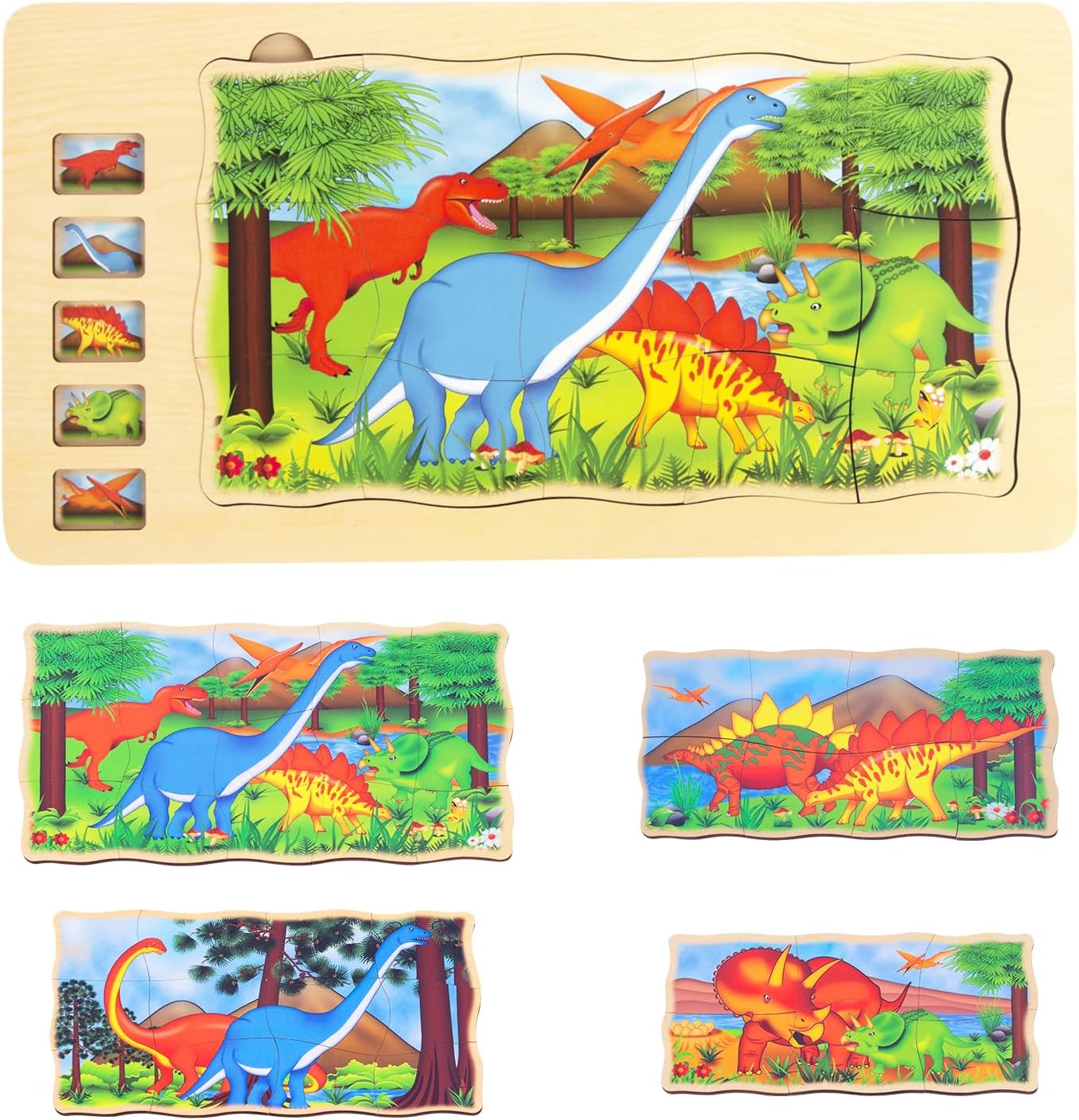 Amazon.com: WOODENFUN Wooden Dinosaur Puzzles for Kids Ages 3-5,4 Packs ...