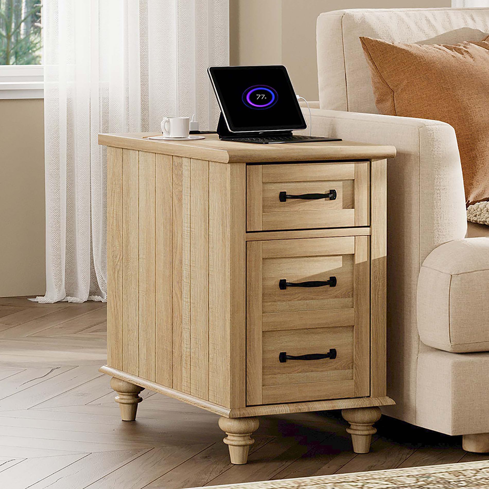Amazon.com: WAMPAT End Table with Charging Station, Wood Side Table ...