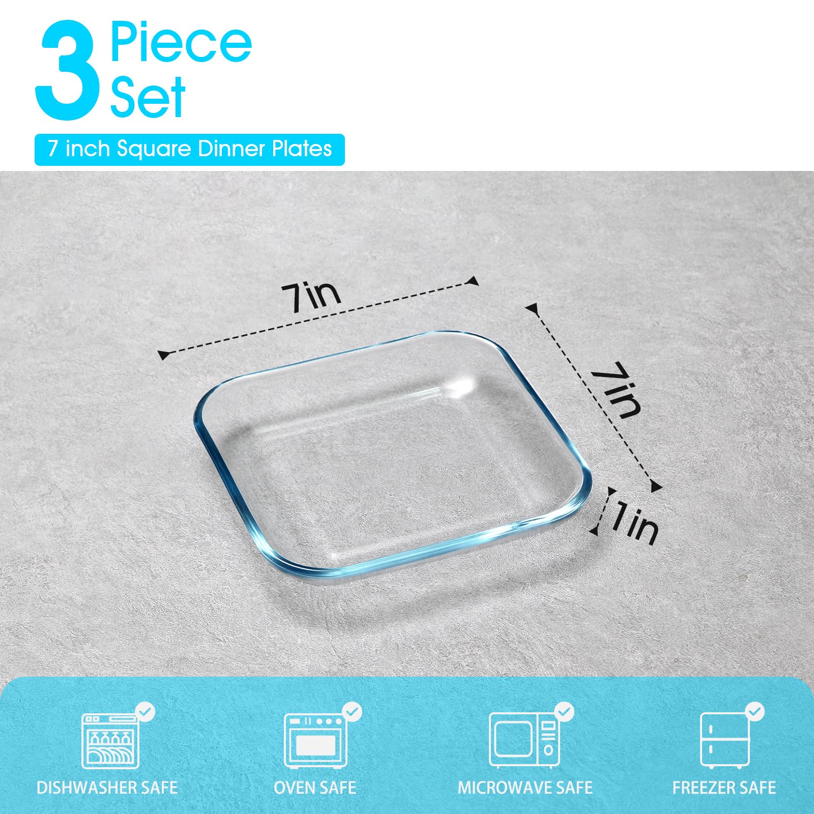 Snapklik.com : 3 Pack 7 Inch Square Dessert Plates, Small Clear ...