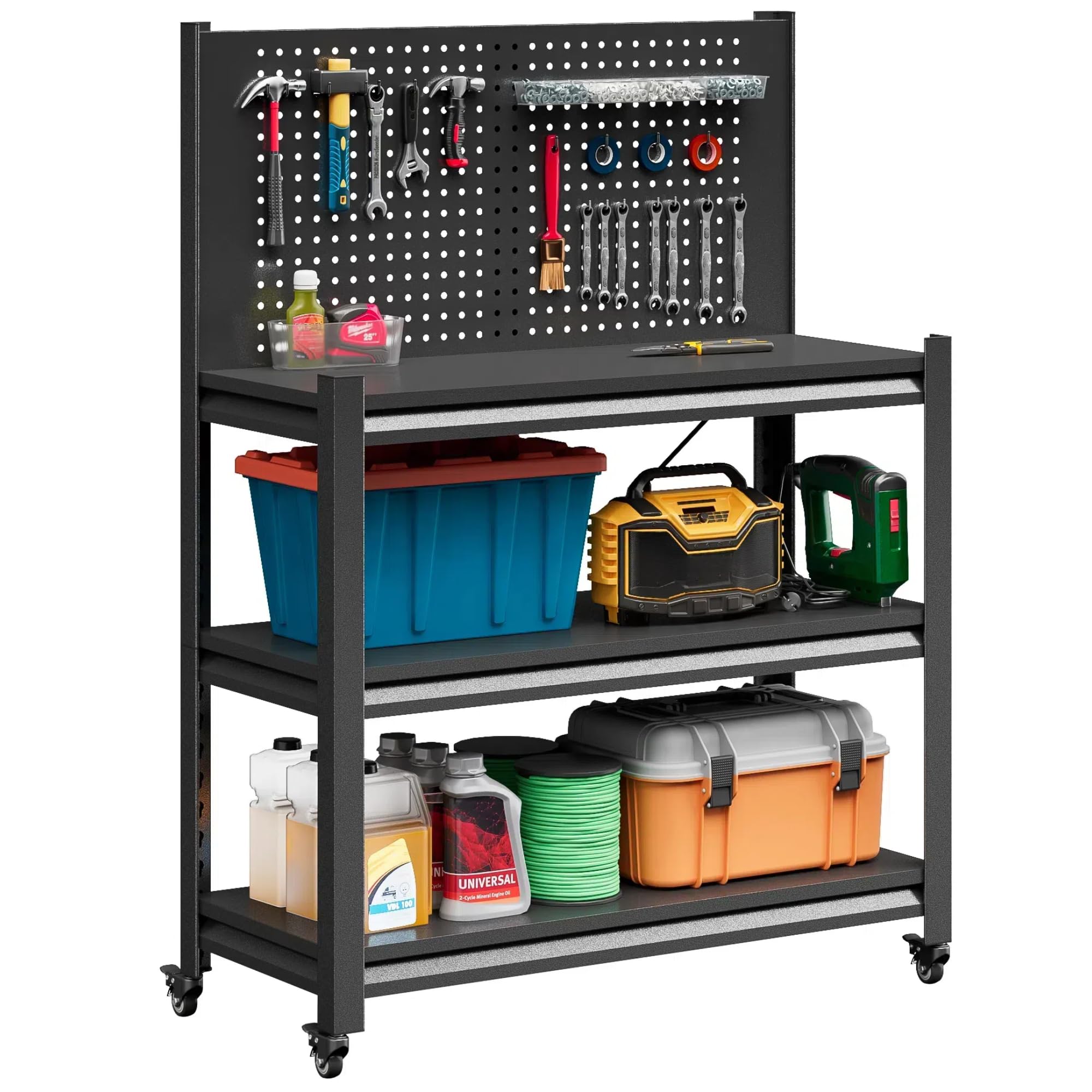 Buy Workbench with Pegboard, 48" H Adjustable Heavy Duty Work Table on ...