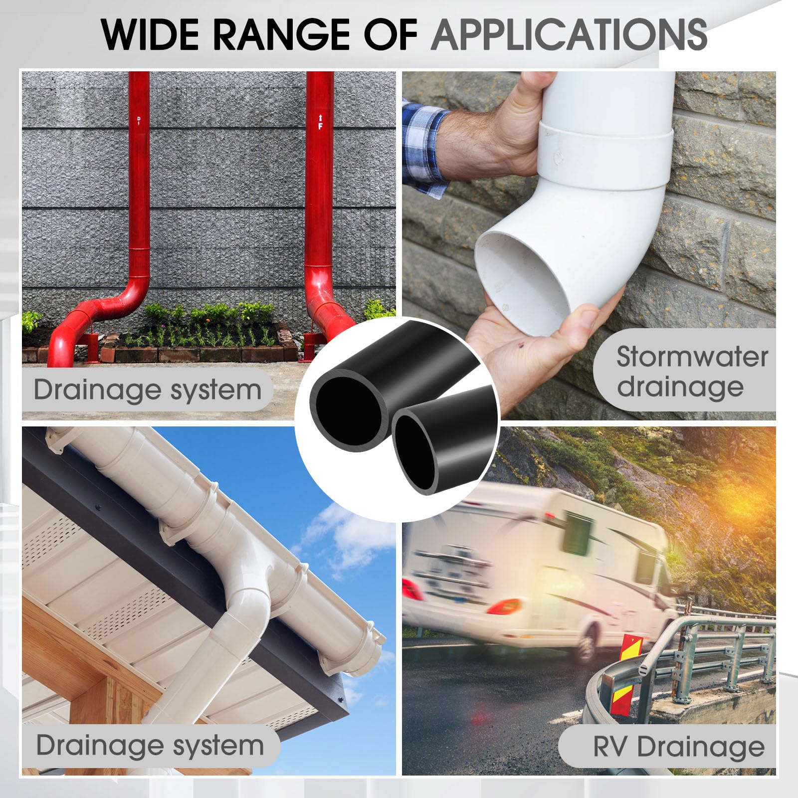 Landical 2 Pcs 1.5 Inch x 2 ft Black ABS Pipe DWV Drain Pipe