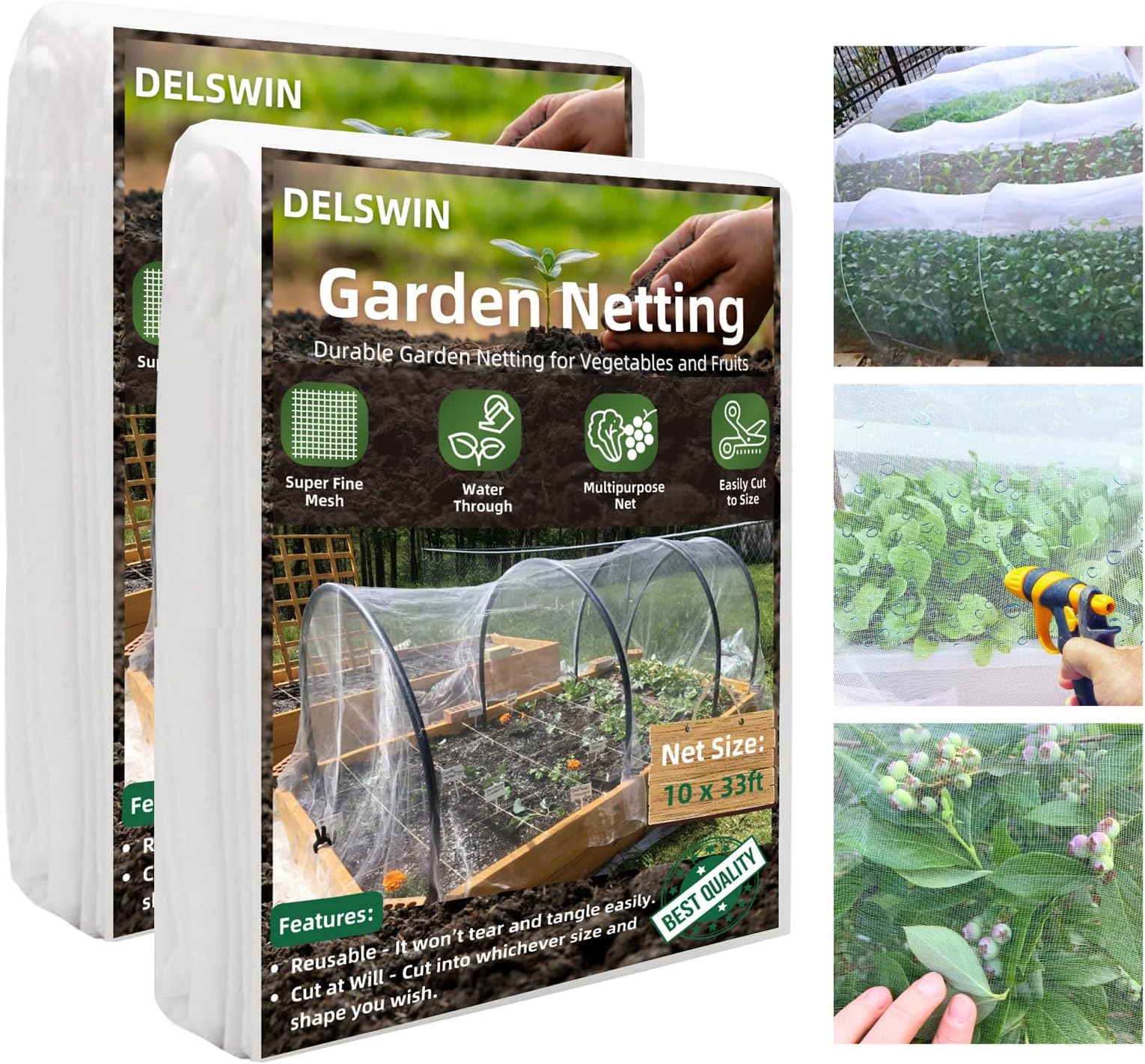 Amazon.com : DELSWIN Garden Netting, 2 Pack 10x33Ft Ultra Fine Mesh ...
