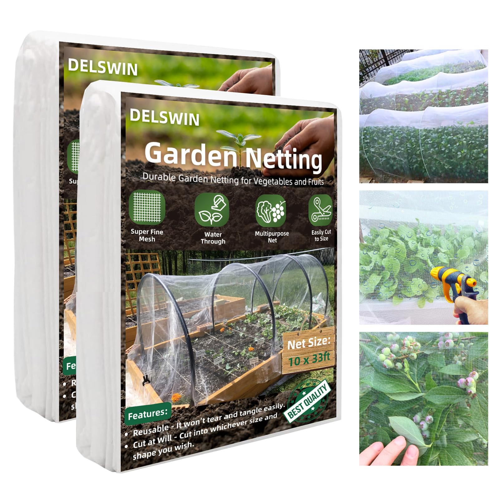Amazon.com : DELSWIN Garden Netting, 2 Pack 10x33Ft Ultra Fine Mesh Insect Netting Protection ...