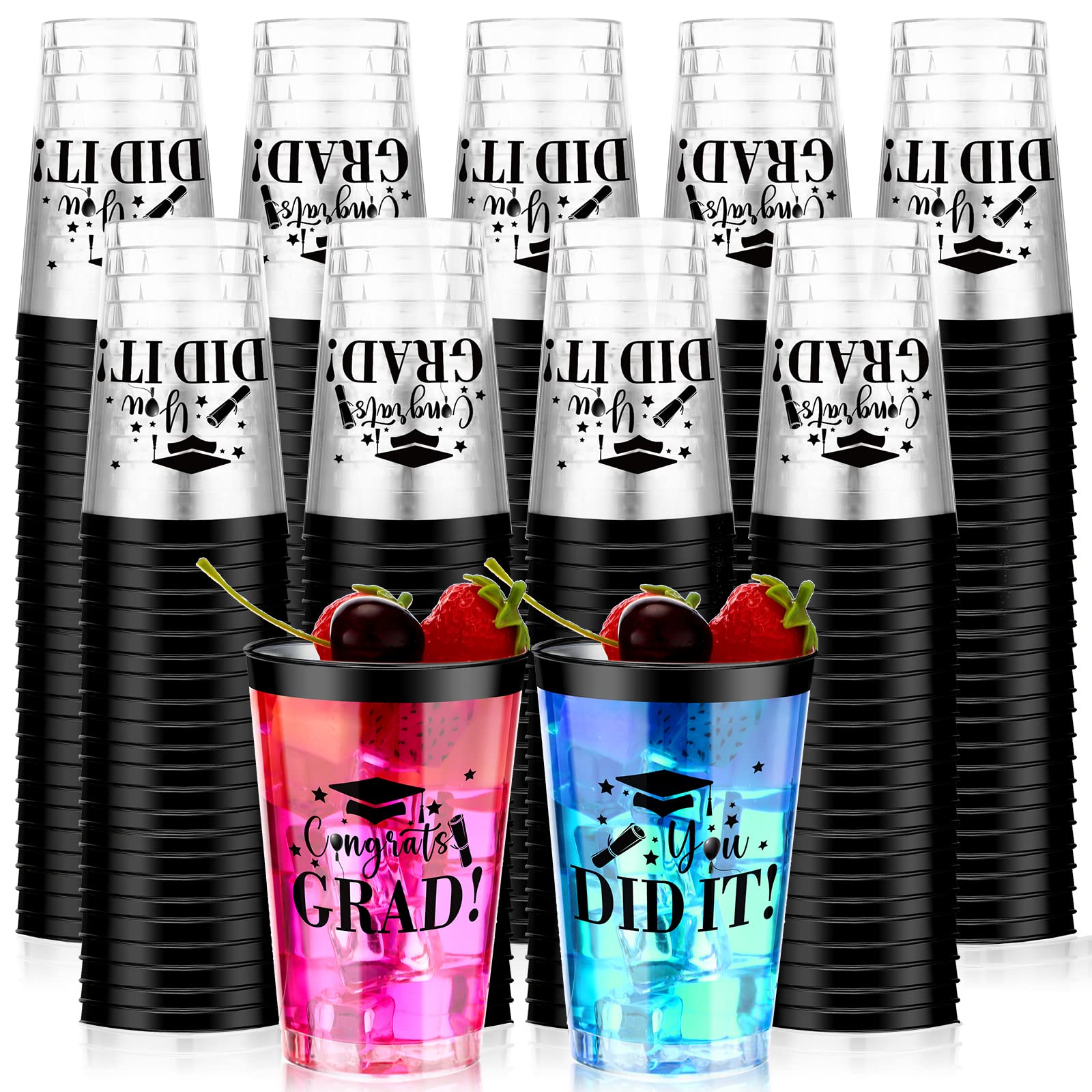 Sunnyray 200 Pieces 12 oz Graduation Cups Black Rimmed Plastic Cups ...