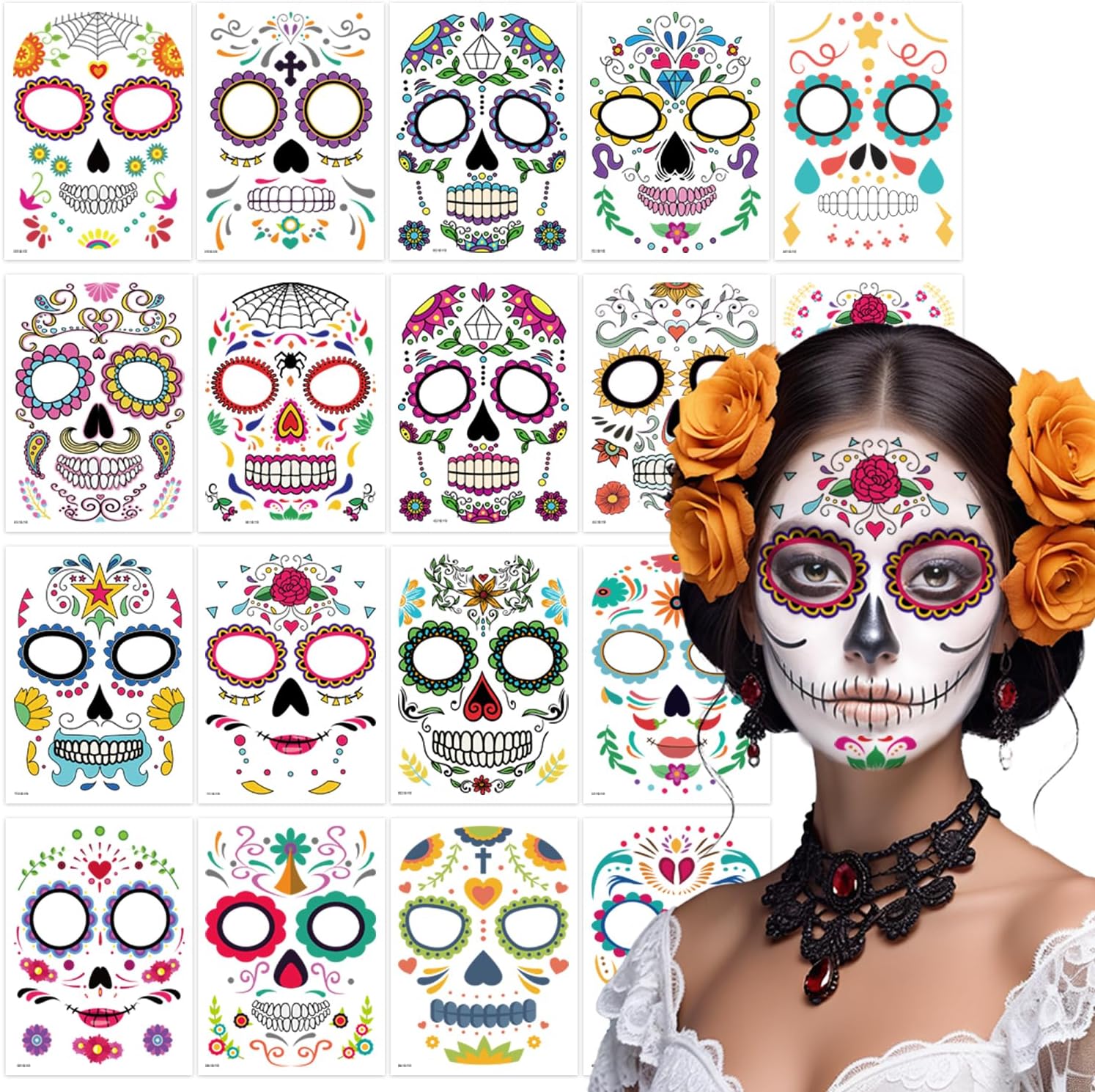 Amazon.com : Halloween Pearls Face Gems,Day Of The Death Skull Face ...