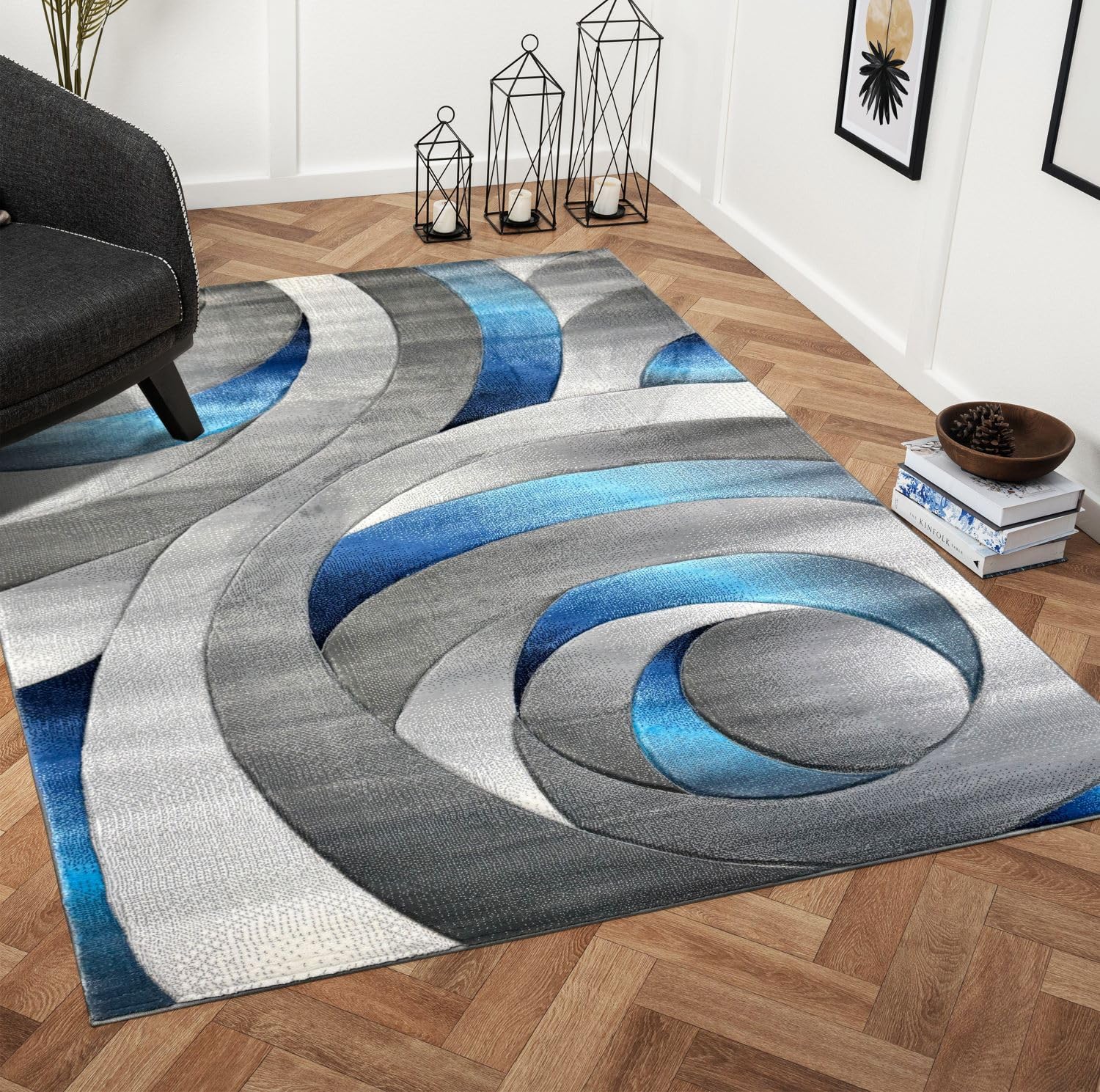 Amazon.com: HADBA Rug Modern Geometric Area Rug Blue, Grey 5x7 ...