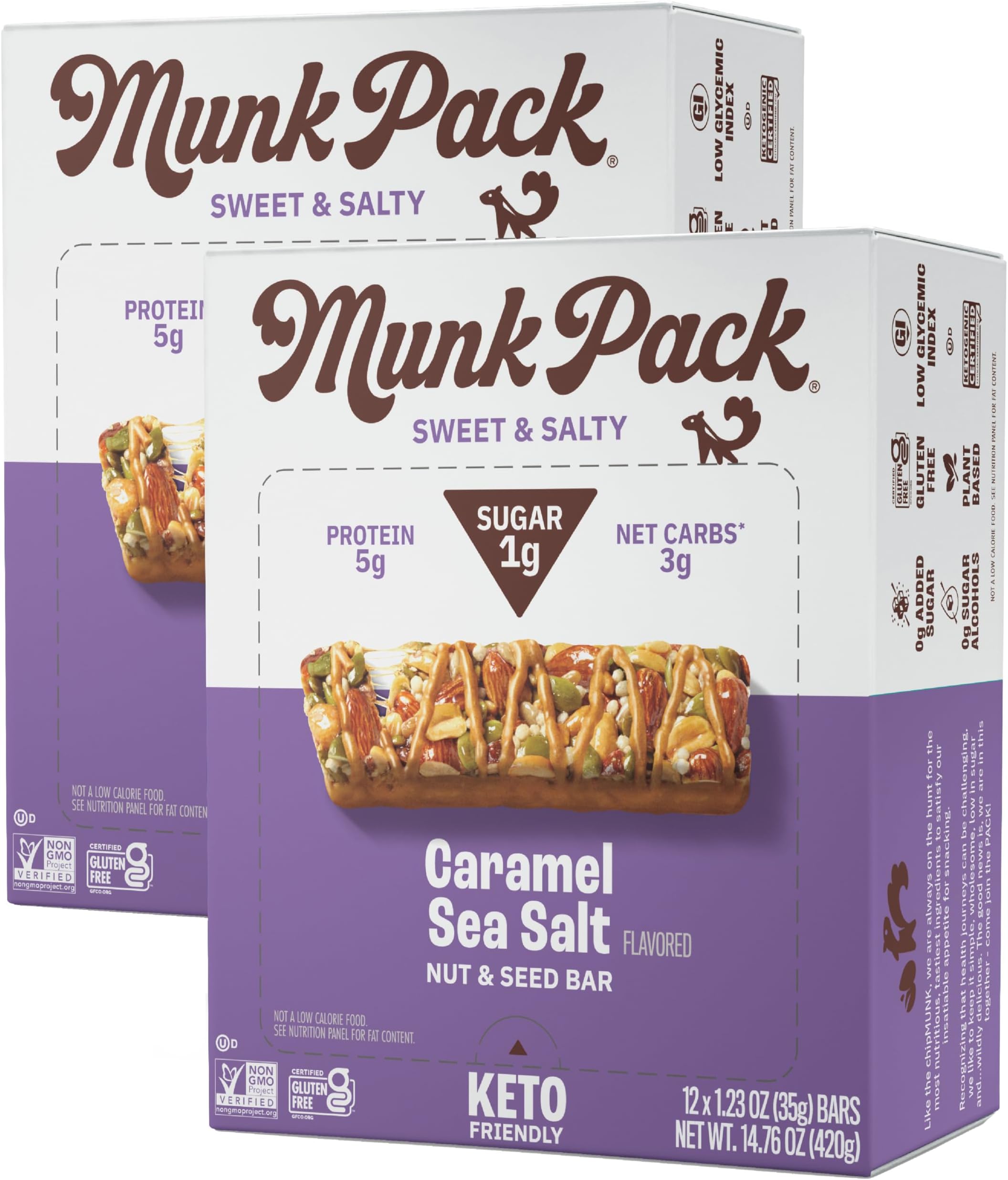 Amazon.com: Munk Pack Nut & Seed Bar Caramel Sea Salt - 1g Sugar, Low ...