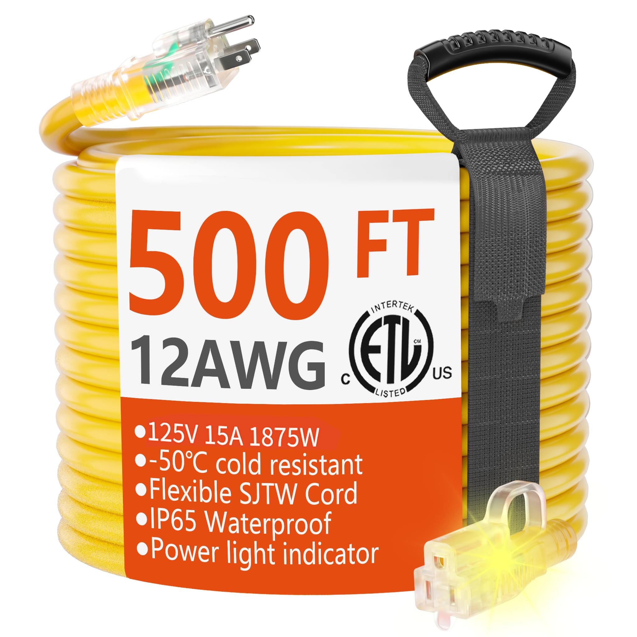 HUANCHAIN 500 ft Outdoor Extension Cord Waterproof 12/3 Gauge Heavy ...