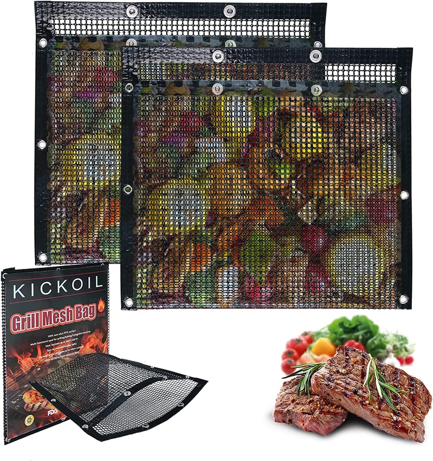 Amazon.com: 2 PCS BBQ Mesh Grill Bags for Outdoor Grill Reusable, 12 x ...