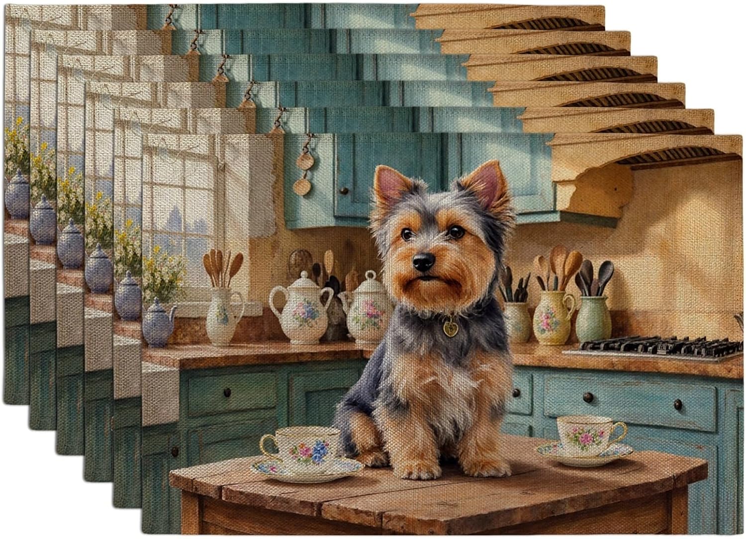 Amazon.com: Yorkshire Terrier Placemats, Rustic Vintage Dog Design ...