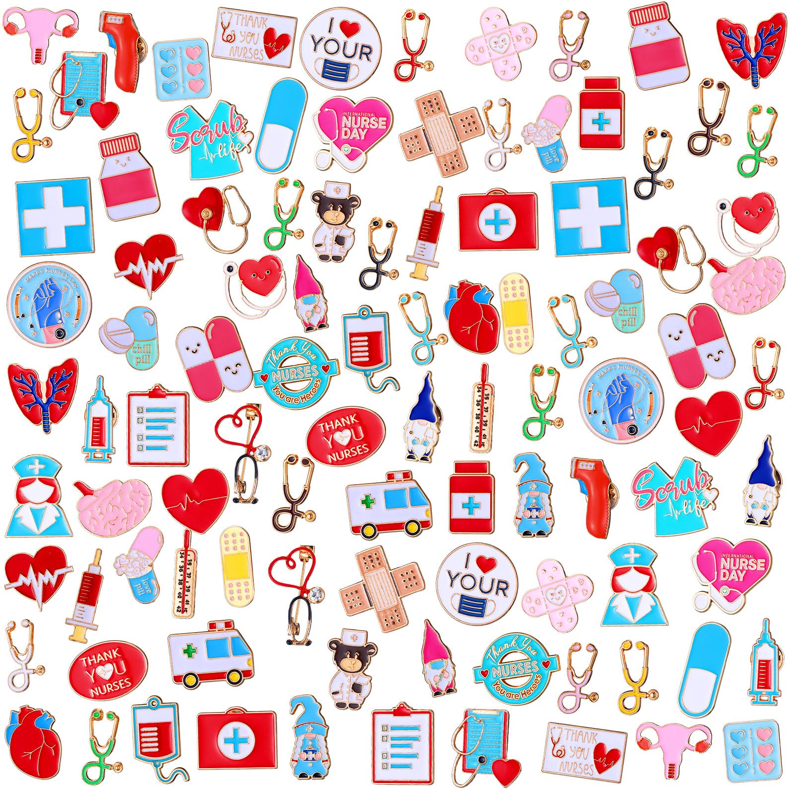 Amazon.com: Ceenna 100 Pcs Nurse Enamel Pins Bulk Medical Heart ...