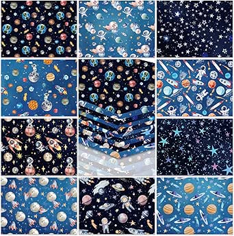 Amazon.com: FYSUIMU 10Pcs Space Cotton Fabric Bundles Astronaut Rocket ...