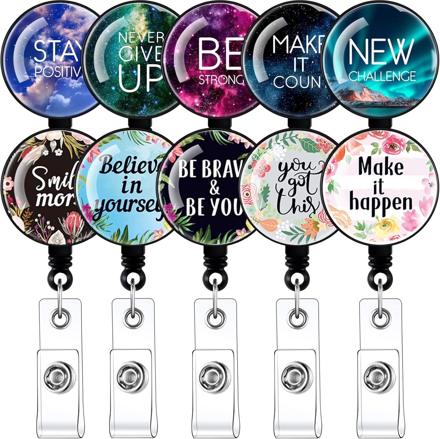 Outus 10 Pieces Nursing Motivational Badge Reel Retractable ...