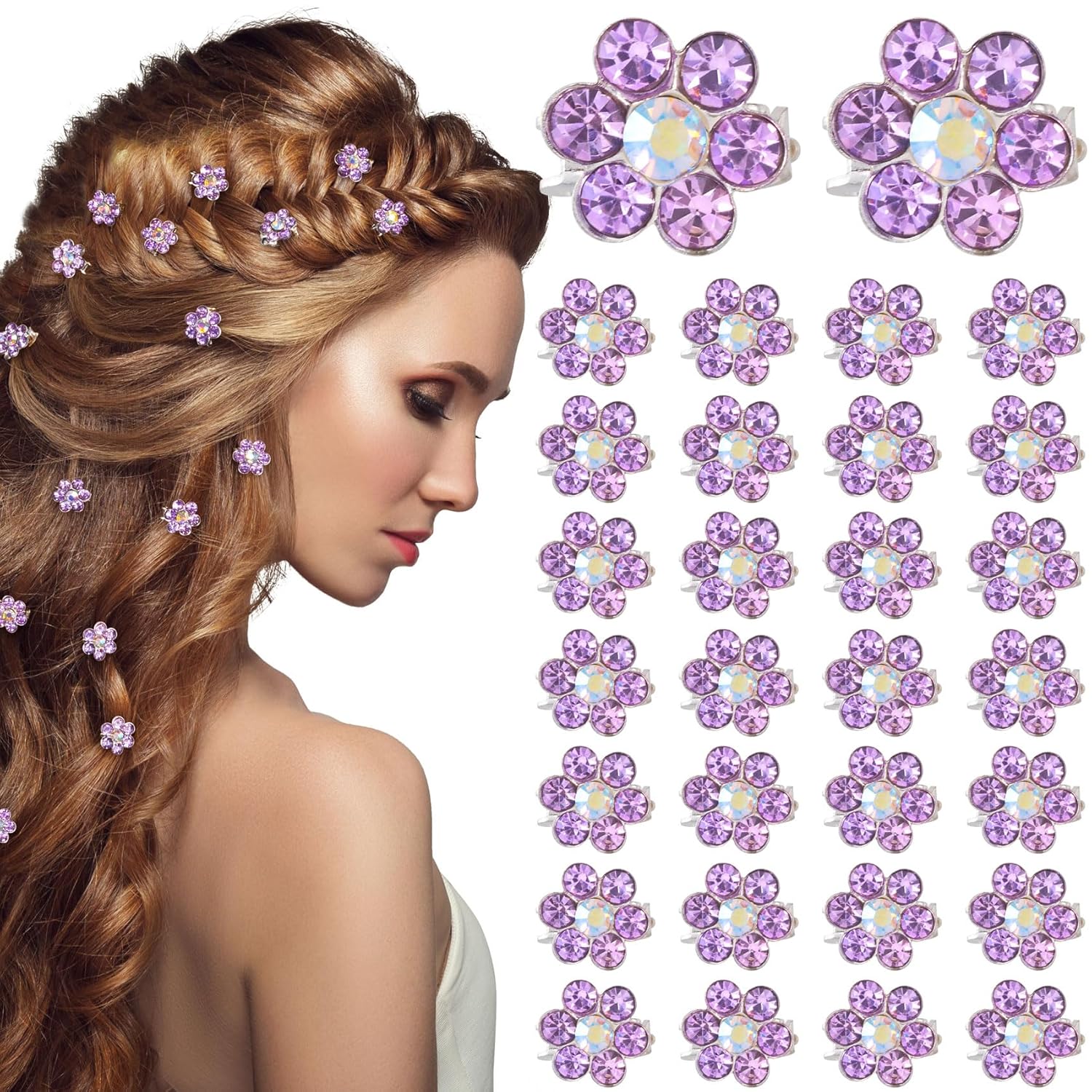 Amazon.com : CHANZET 30pcs Rhinestone Flower Hair Clips for Women, Cute ...