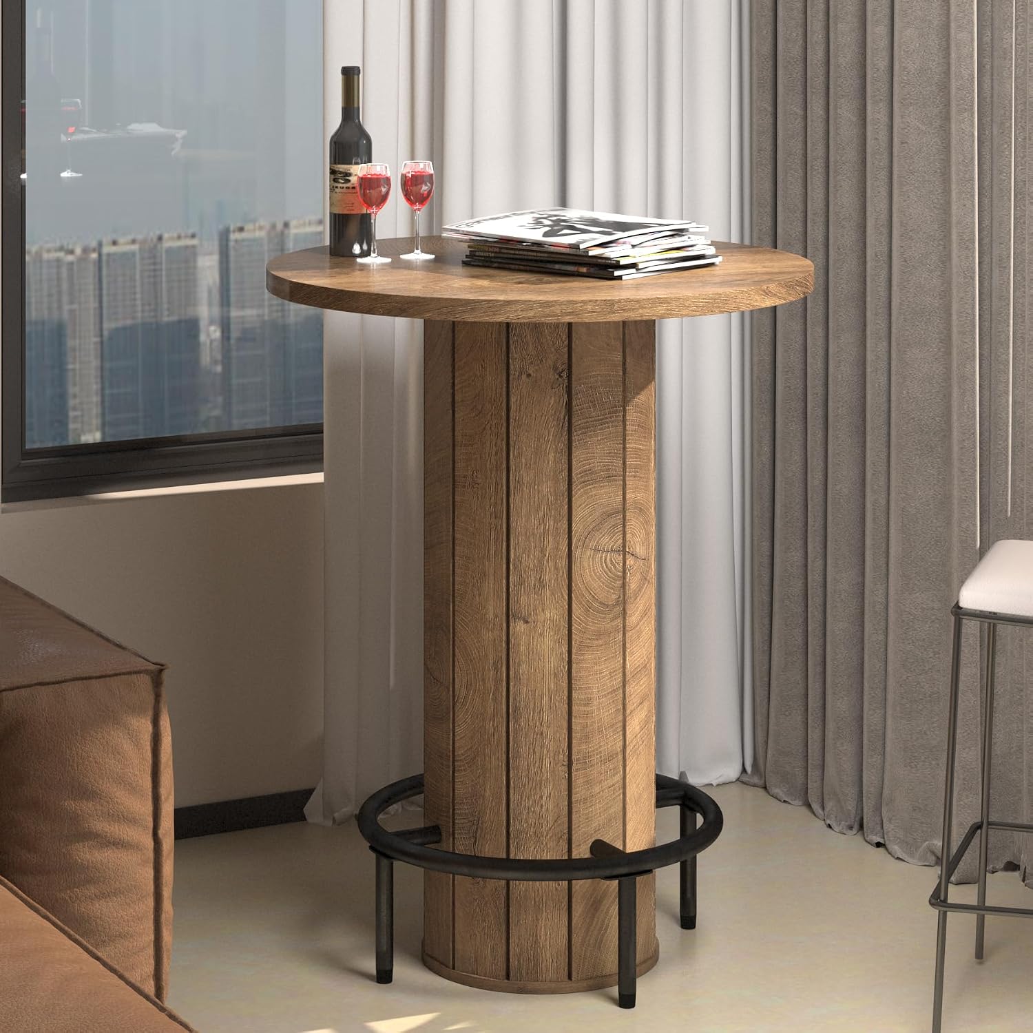 Amazon.com: Tilayasig Round Bar Table, 31.5 inch High Pub Table for ...