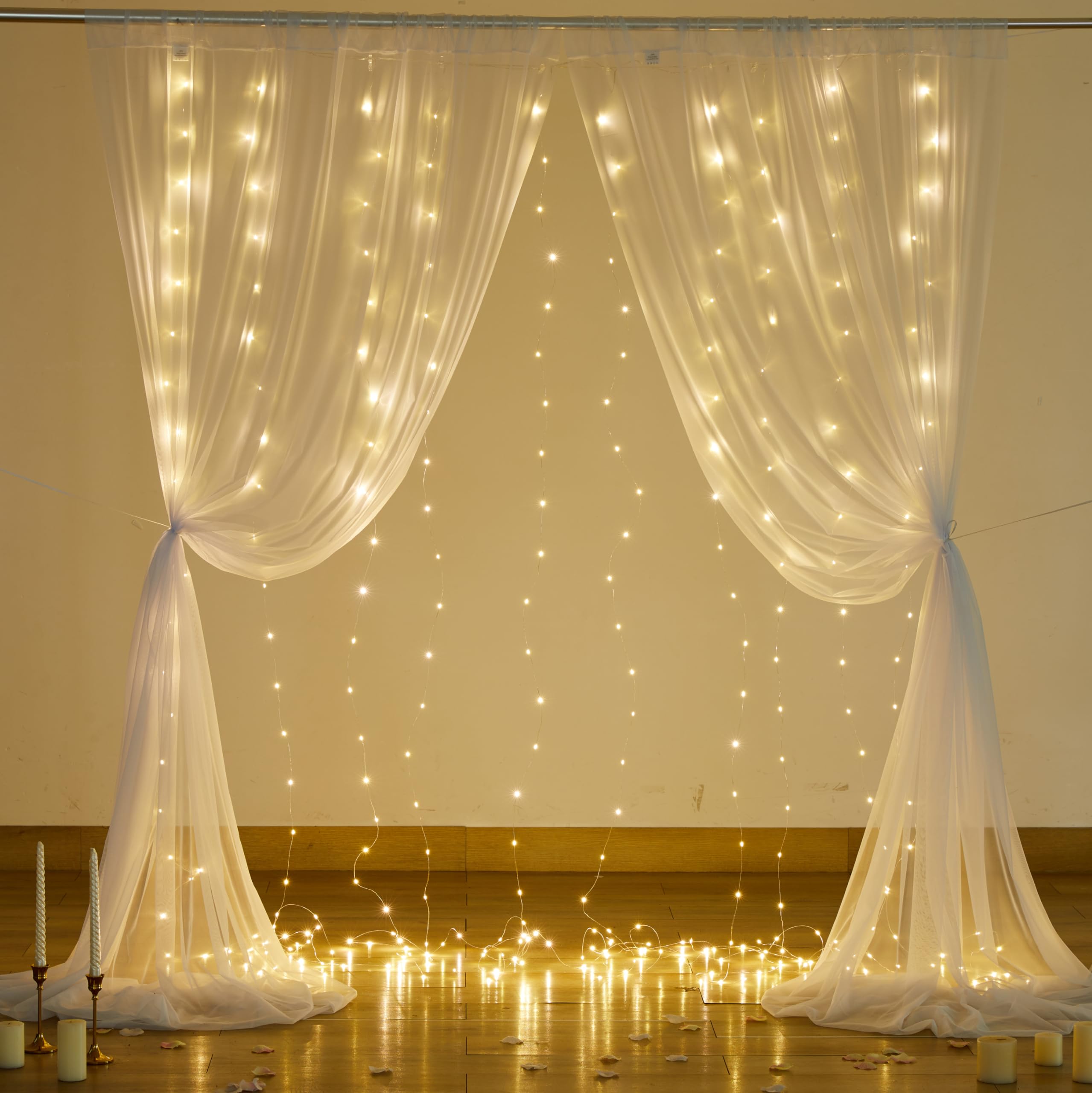 Amazon.com: White Sheer Curtains with Lights Tulle Backdrop Curtain for ...