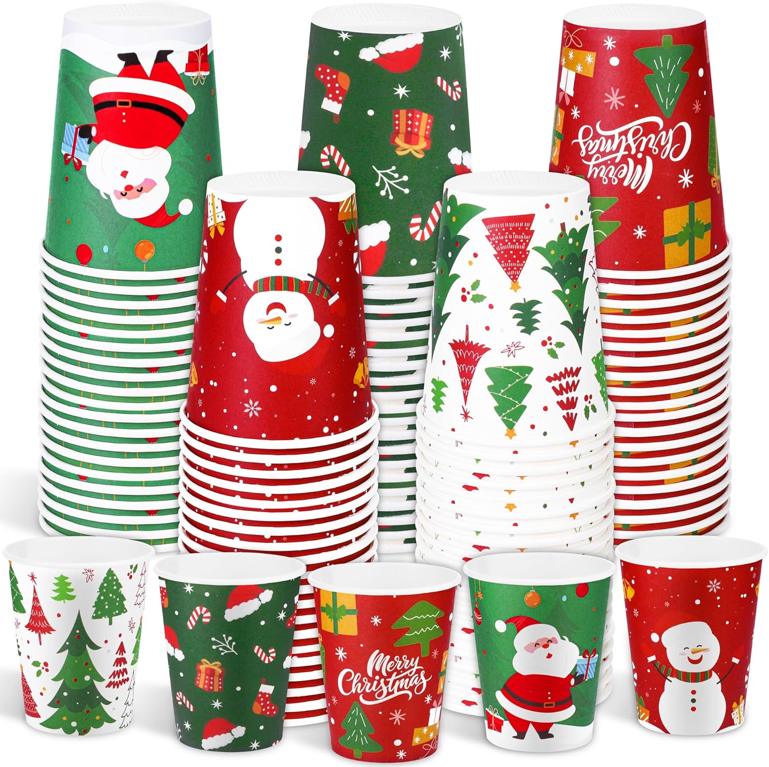 Fovths Pack of 100 Christmas Paper Cups 9oz Festive Disposable Paper ...