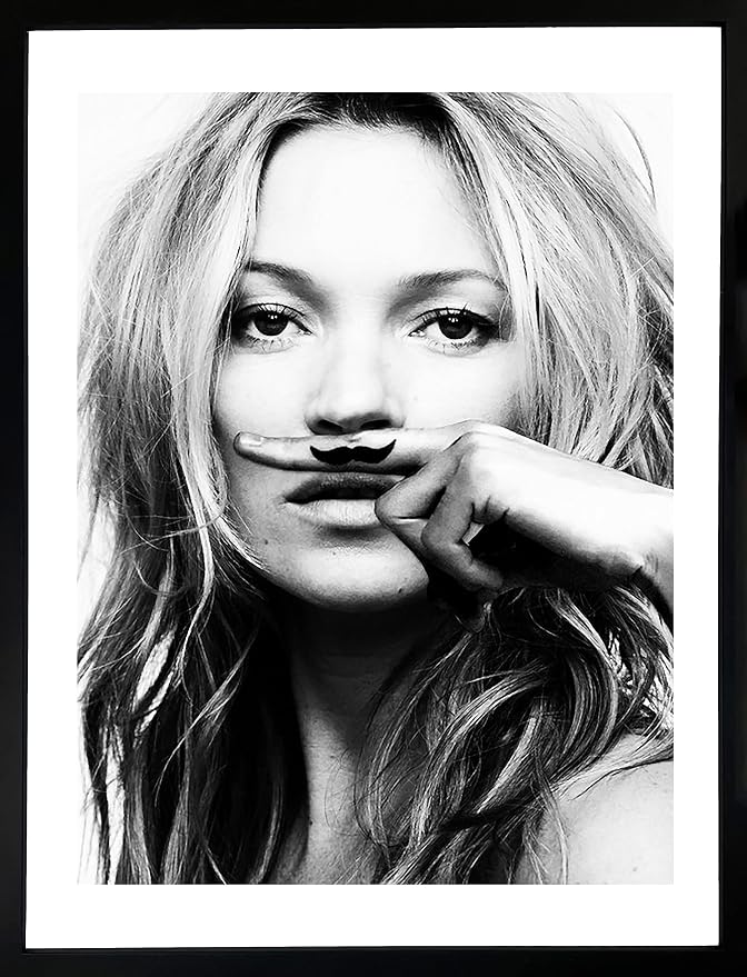 Brookpace Fine Art Kate Moss Moustache Fashion Black and White Framed ...