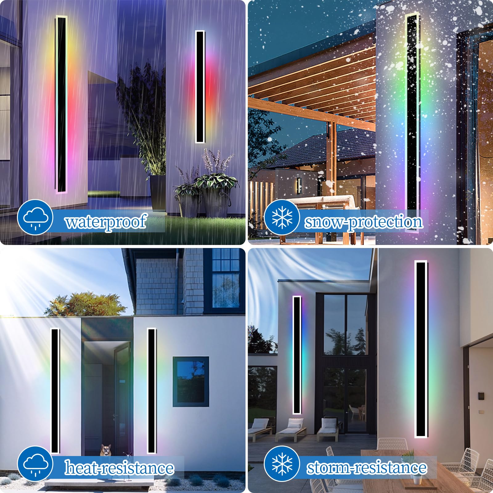 RGB LED Outdoor Wall Light, Modern Porch Light with Remote Control ...