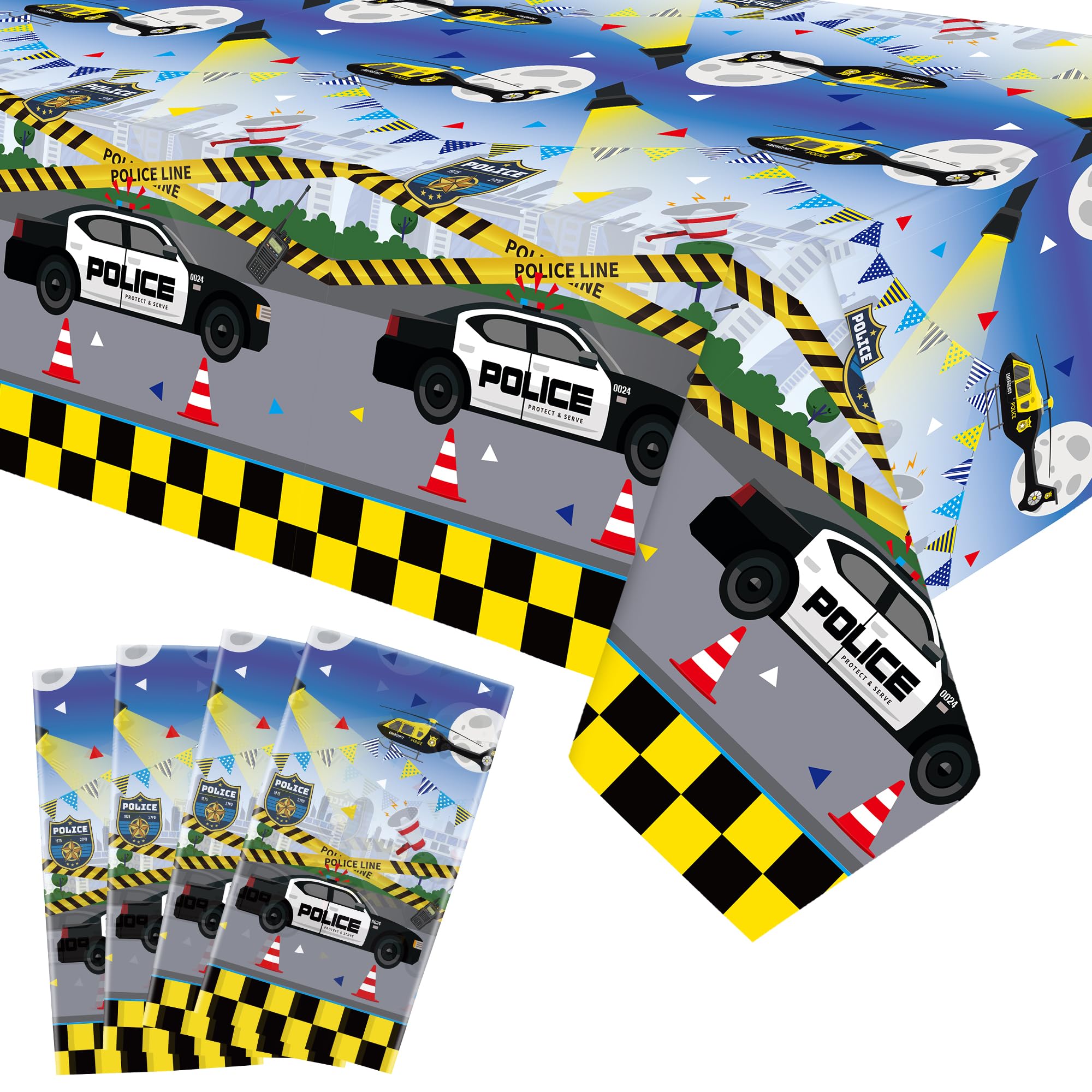 Amazon.com: KEFAN 4 Pieces Police Birthday Party Tablecloths Supplies ...