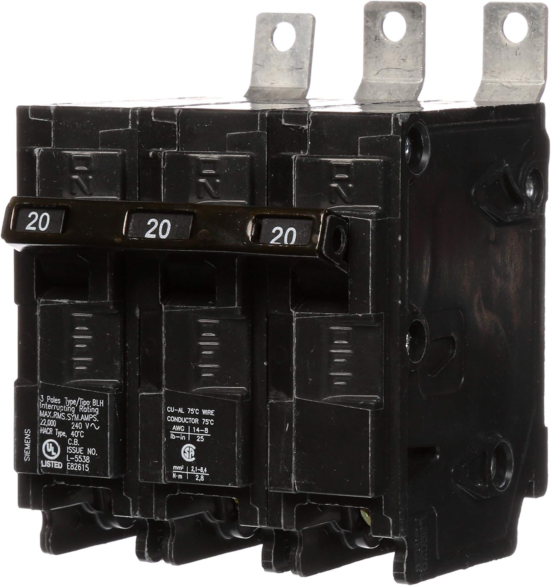 Siemens B320H 20-Amp Three Pole 240-Volt 22KAIC Bolt in Breaker ...