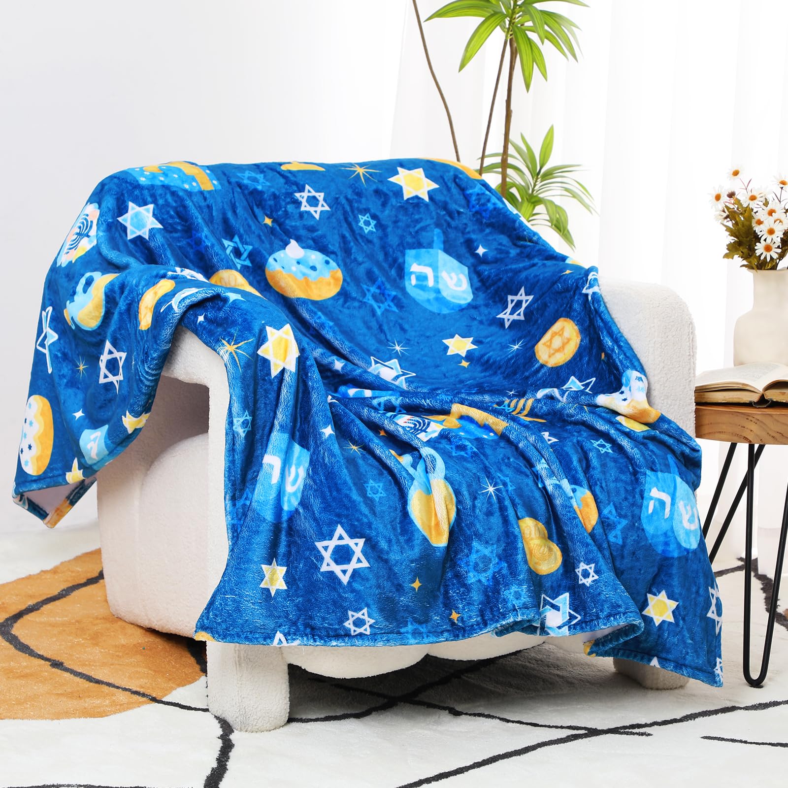 Amazon.com: Chanukah Throw Blanket 50x60 Inch Soft David Star Menorah ...