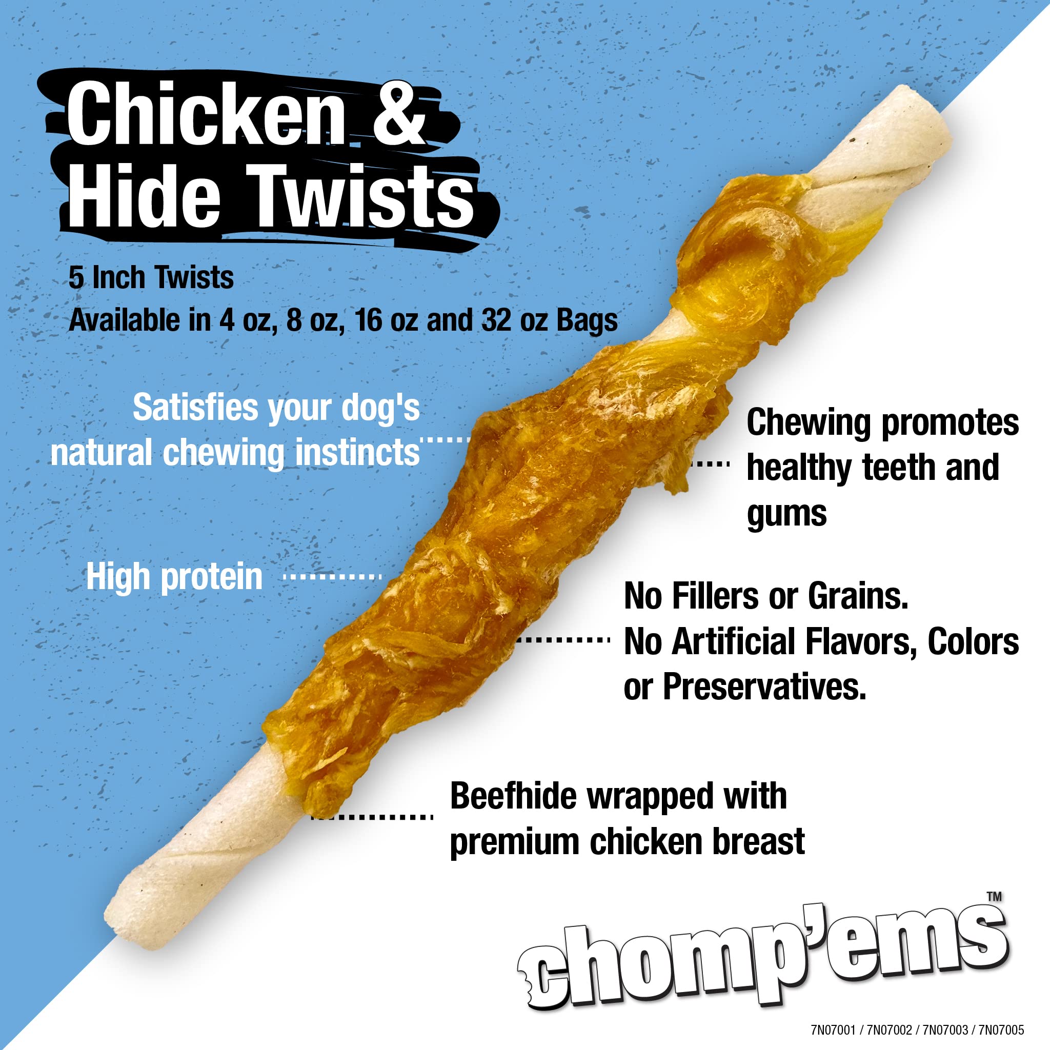 Chomp'ems Chicken Hide Twists, 16 oz - All Natural Rawhide Wrapped with ...