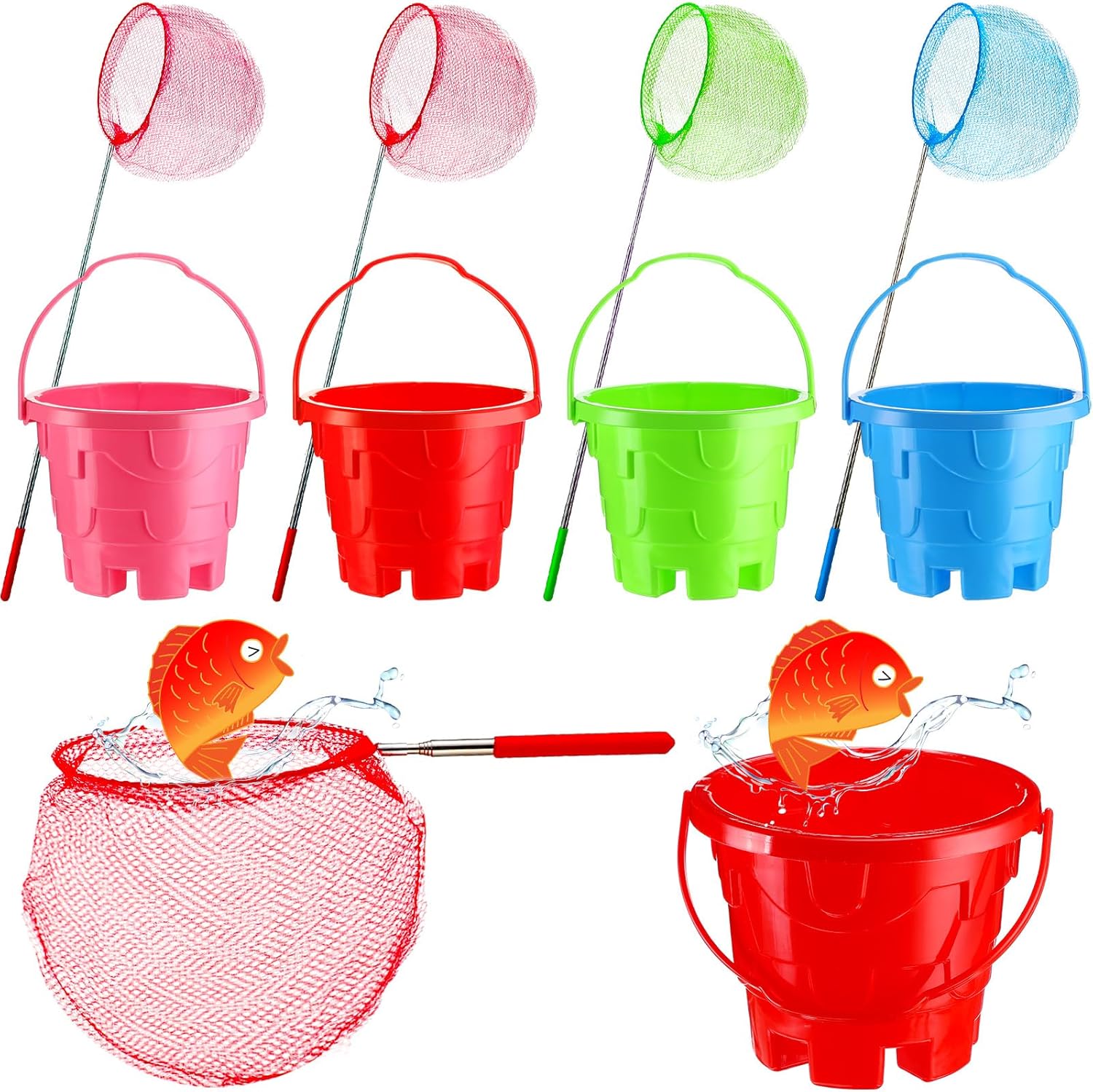 Amazon.com: Blueweenly 4 Pcs Kids Fishing Net Set Telescopic Fish Net ...