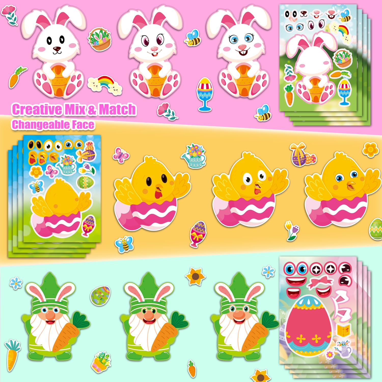 Snapklik.com : Aowplc 64 Sheets Easter Make A Face Stickers For Kids ...