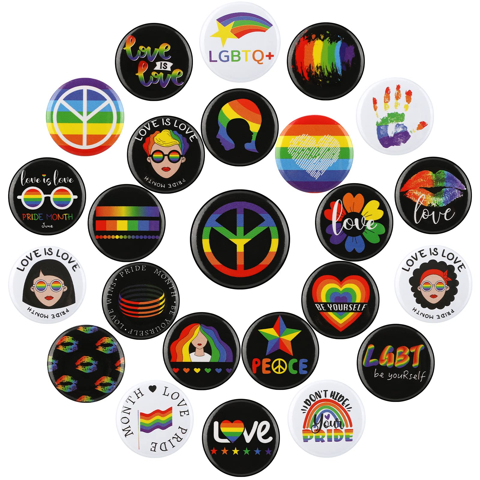 Amazon.com: 24 Pcs Pride Pins Round Rainbow Flag Lapel Pins Buttons 1 ...