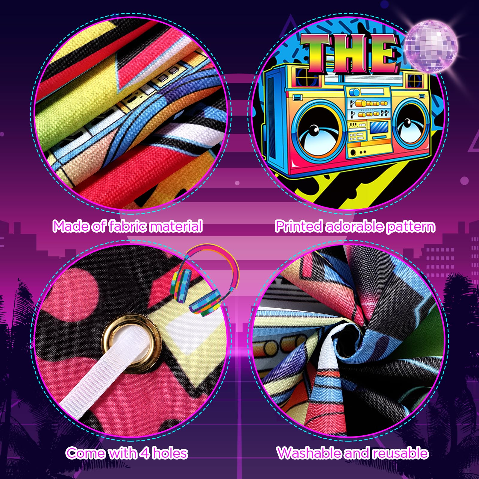 Retro 80s Theme Party Backdrop Banner Hip Hop I Love 80s Party Banner ...