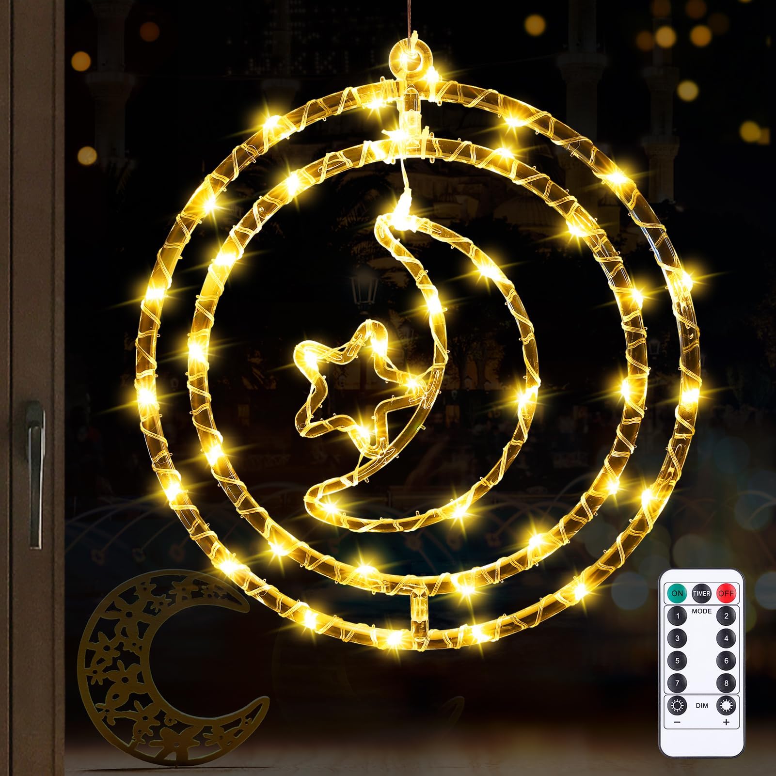 Amazon.com: Biubee 12.4in Star Moon Ramadan Window Lights- Eid Ramadan ...